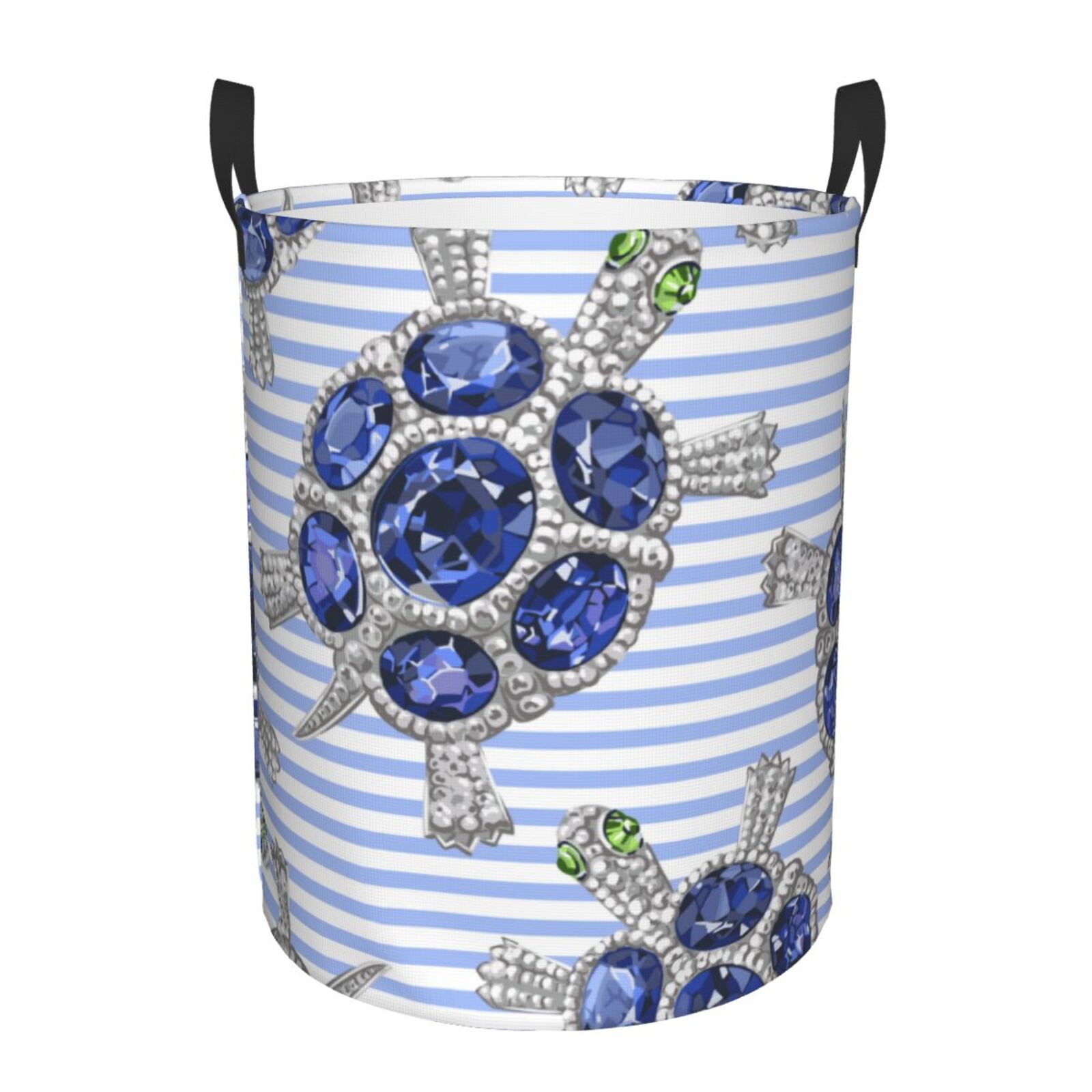 Qokaie Turtle with Blue Stones Print Round Large Laundry Hamper, Tall ...