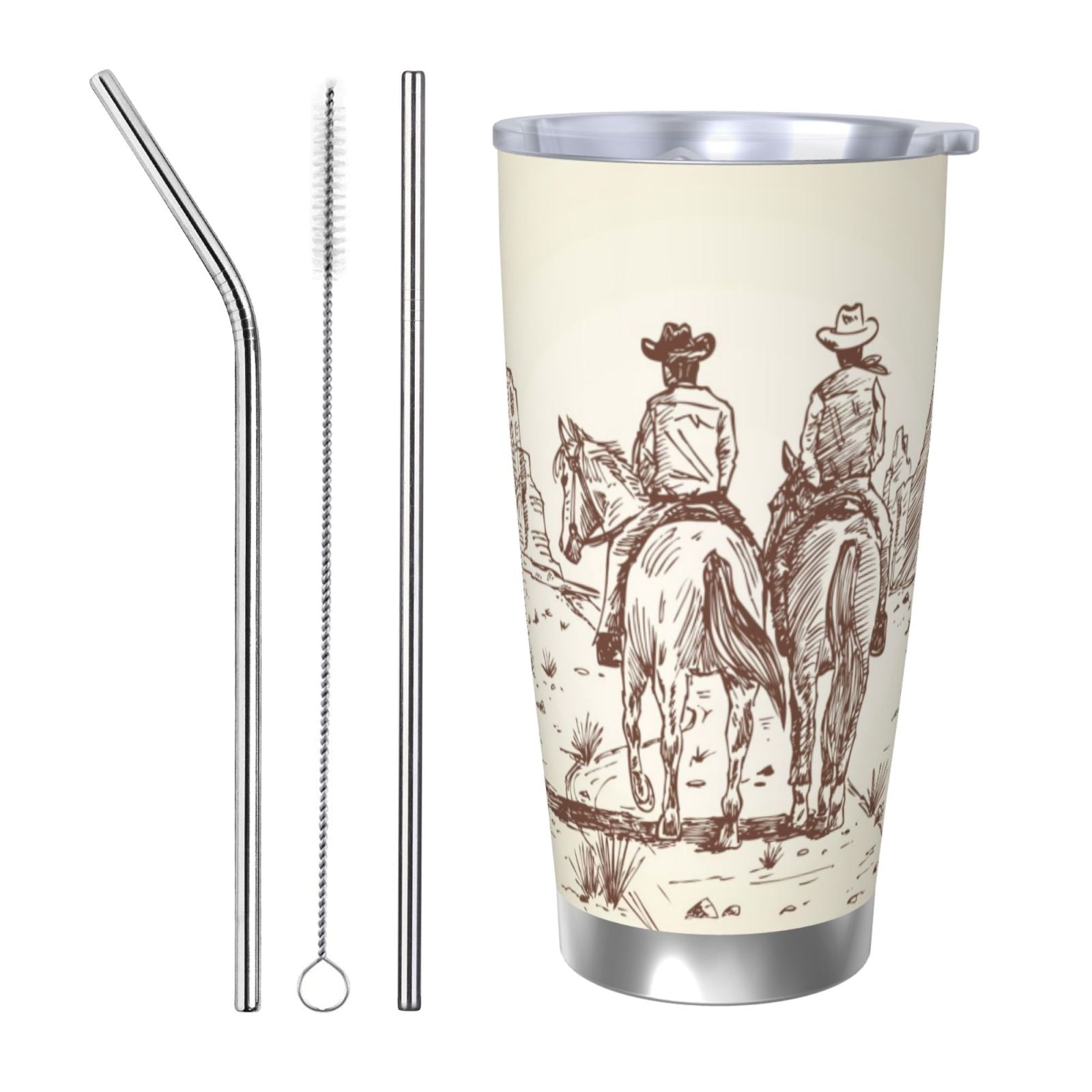 Qokaie Two Cowboys Riding Horses In The Desert Pattern 20 Oz Coffee Car ...