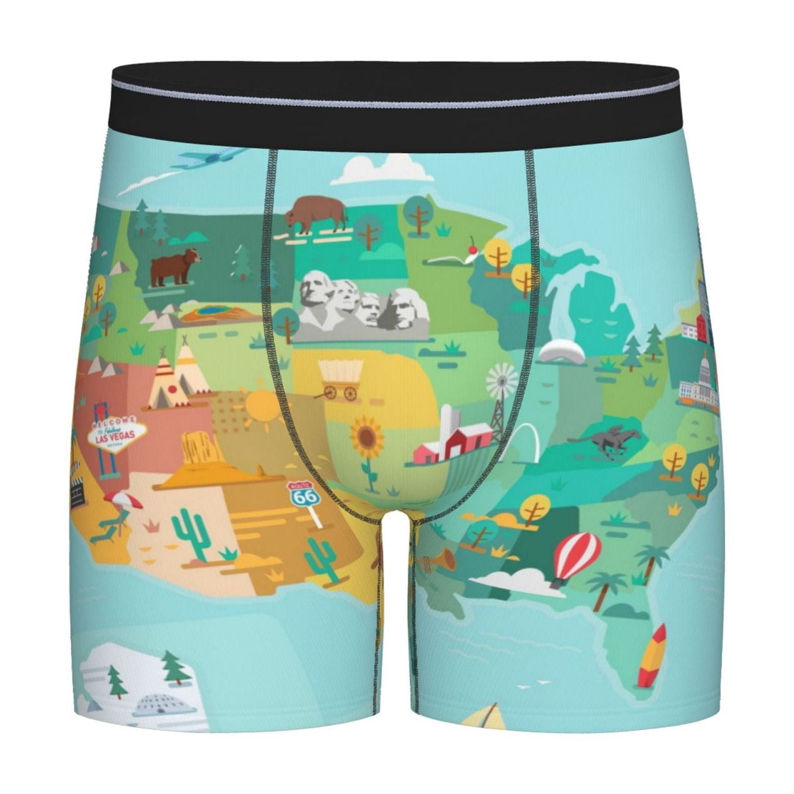 Qokaie USA Tourist Map for Men's Cotton Briefs Underwear, Long Leg ...