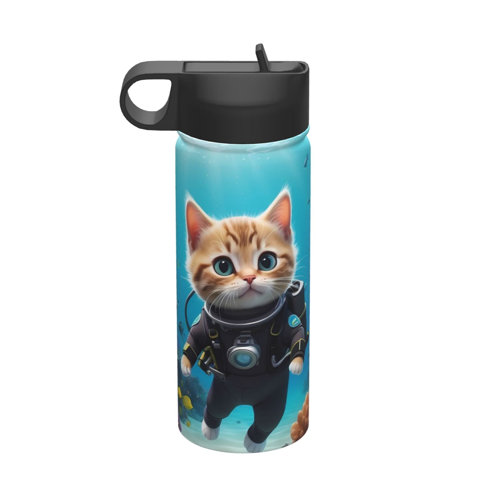 Qokaie Underwater Diving Cat Pattern 18oz Insulated Water Bottle ...