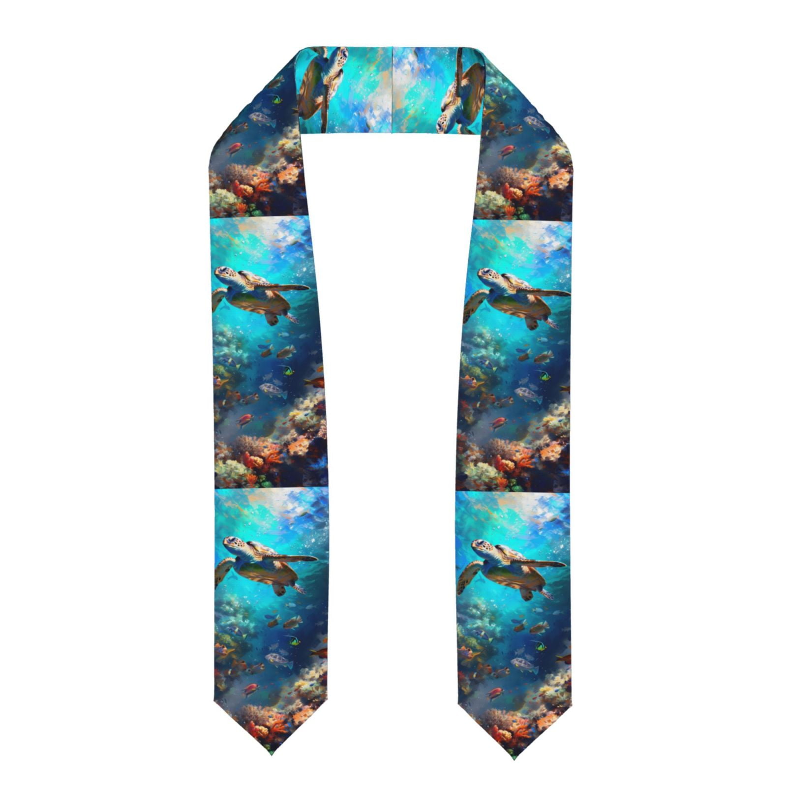 Qokaie Underwater Fish Turtle Pattern Graduation Shawl Stole – Academic ...