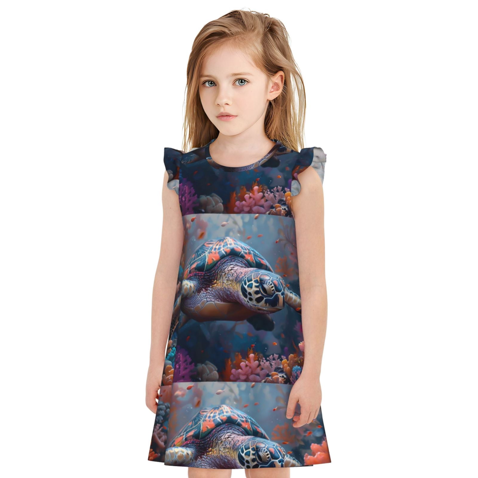 Qokaie Underwater Lazy Turtle Print Girls Nightgowns, Nightgown ...