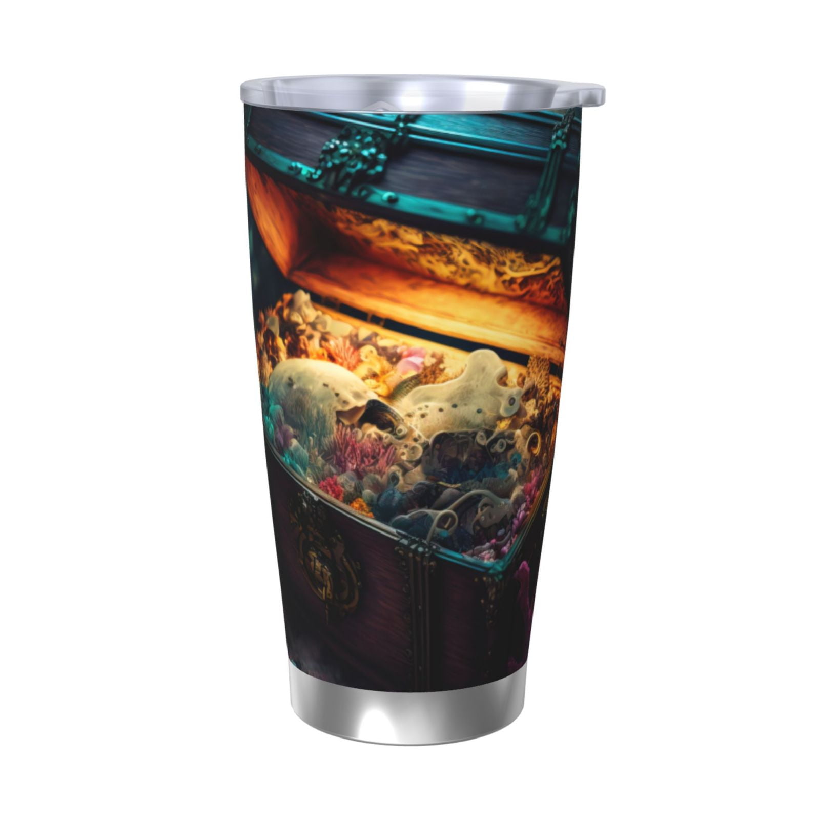 Qokaie Underwater Treasure Chest Pattern 20 Oz Coffee Car Insulated ...