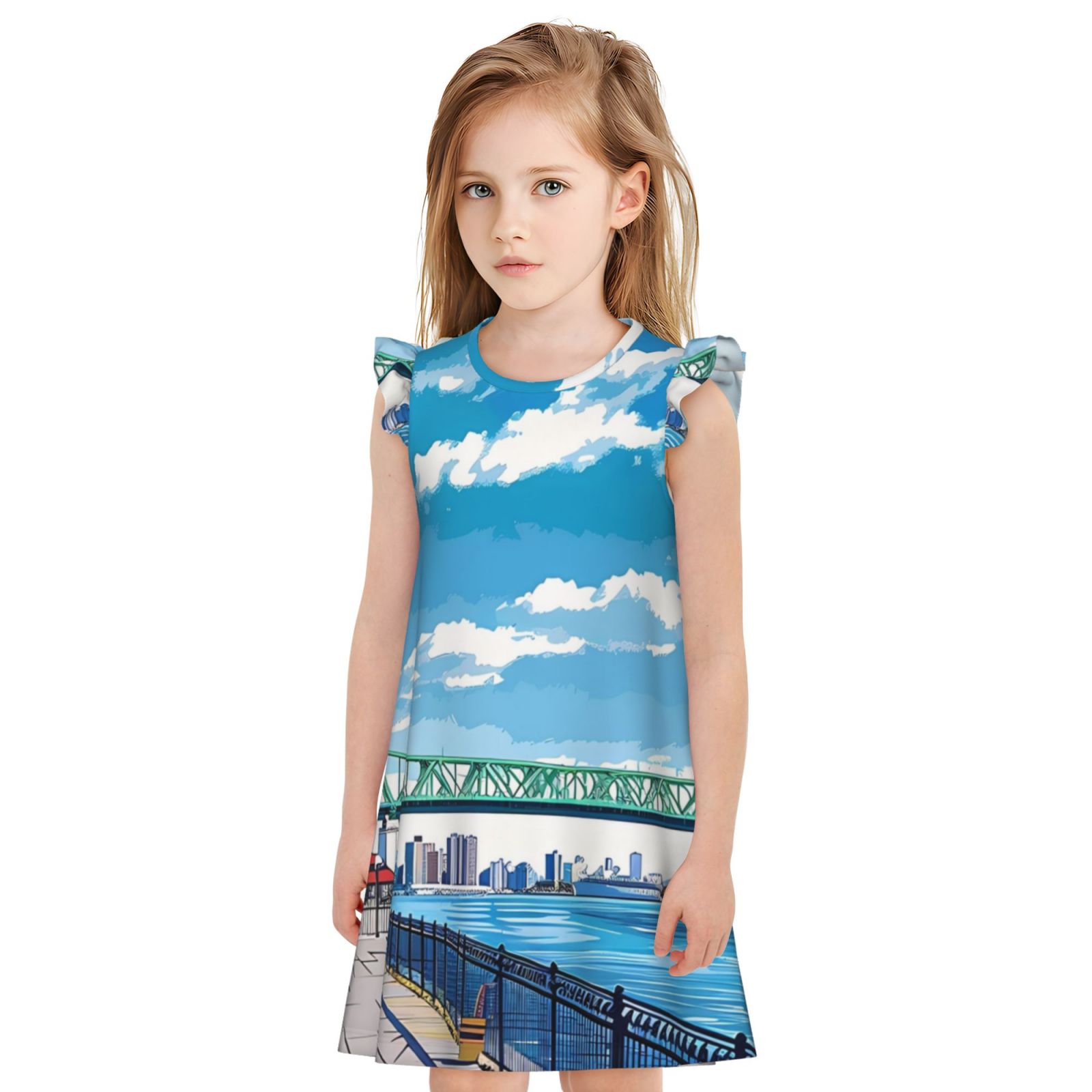 Qokaie Urban Riverside Clock Tower Print Girls Nightgowns, Nightgown ...