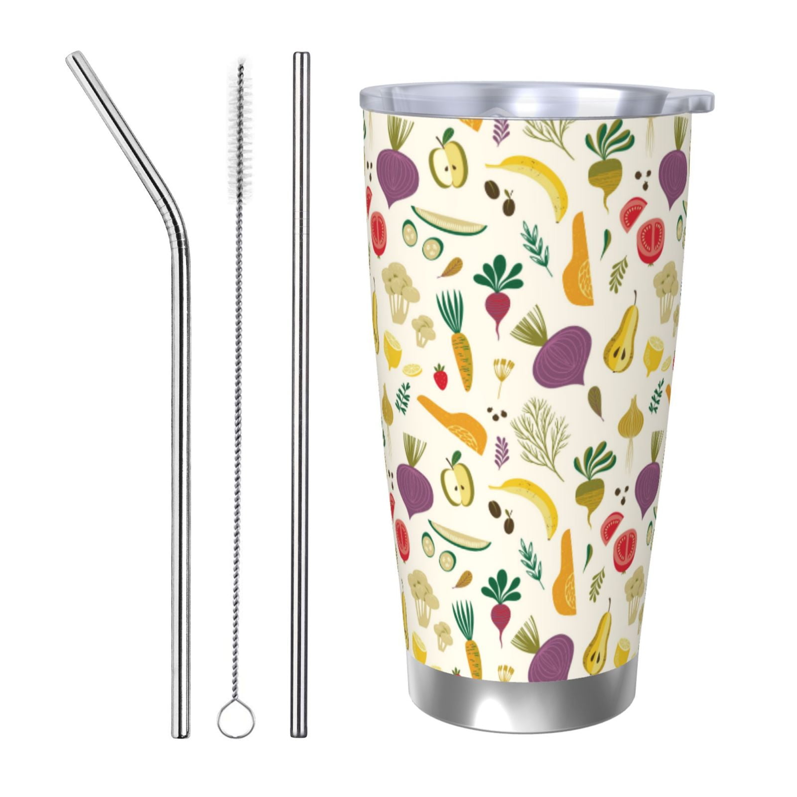 Qokaie Vegetable Pattern 20 Oz Coffee Car Insulated Coffee Cup With Lid ...
