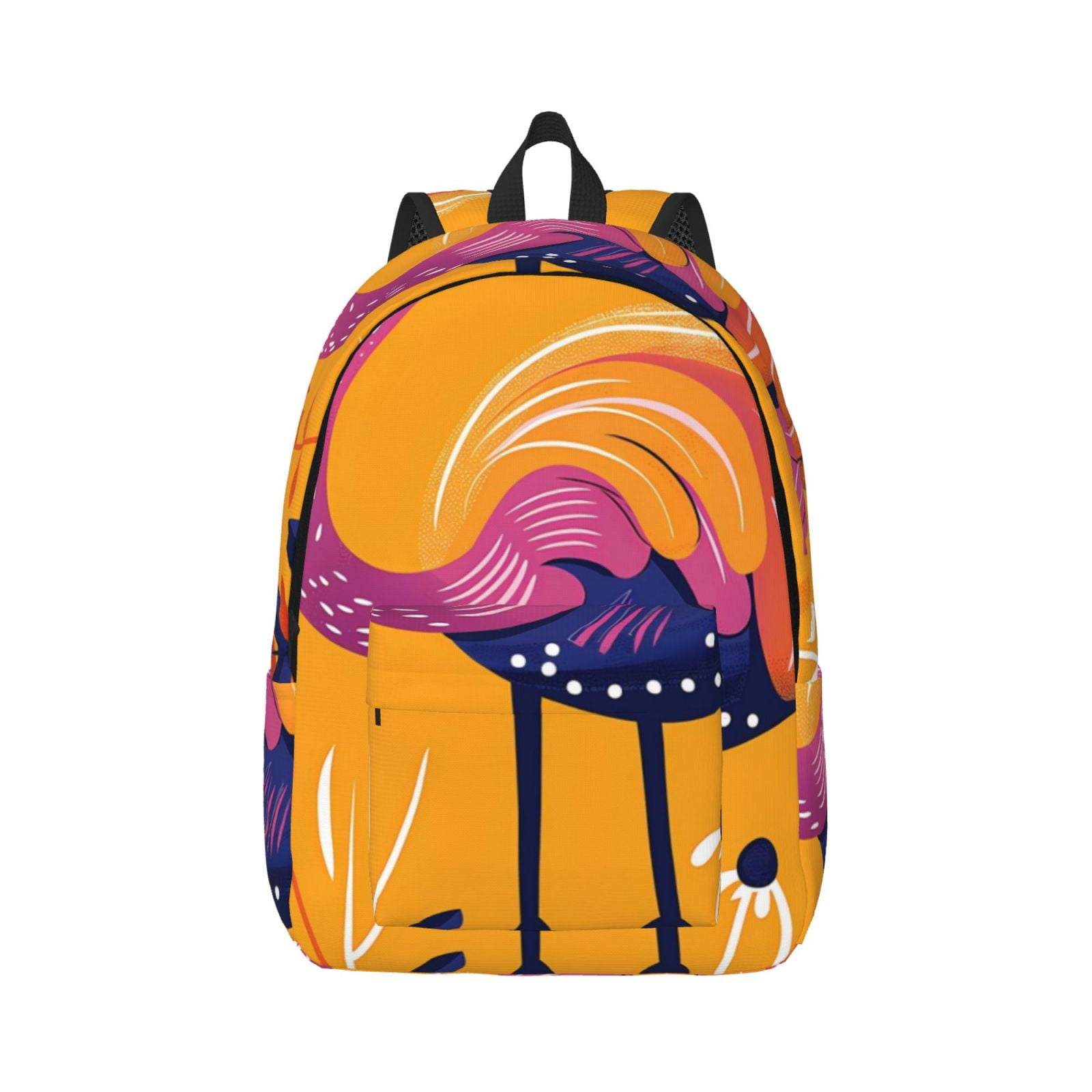 Qokaie Vibrant Flamingo Illustration Pattern Canvas Backpack Travel ...