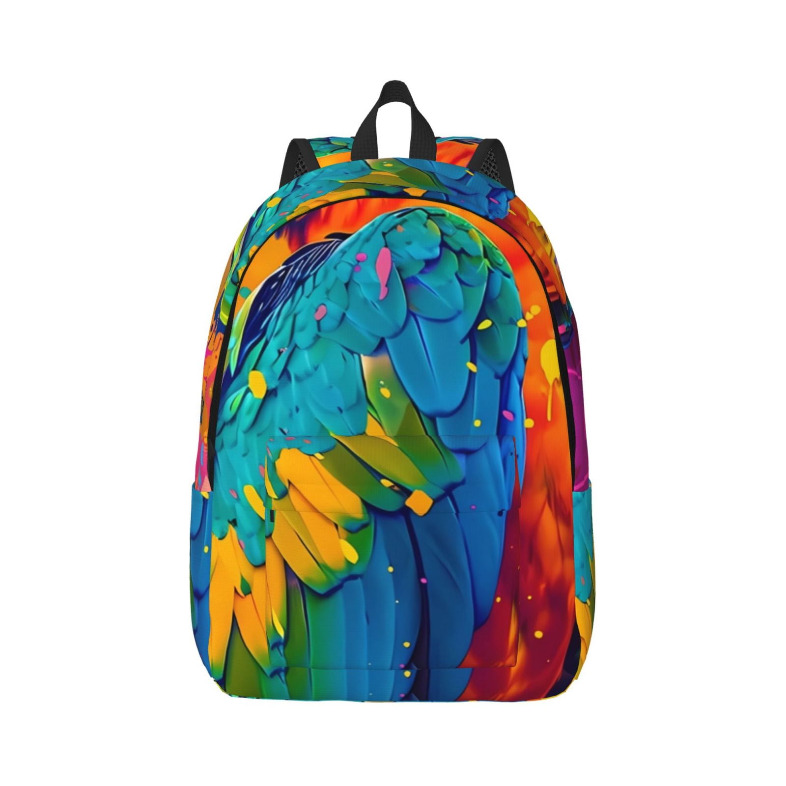 Qokaie Vibrant Parrot Splash Art Pattern Canvas Backpack Travel Daypack ...