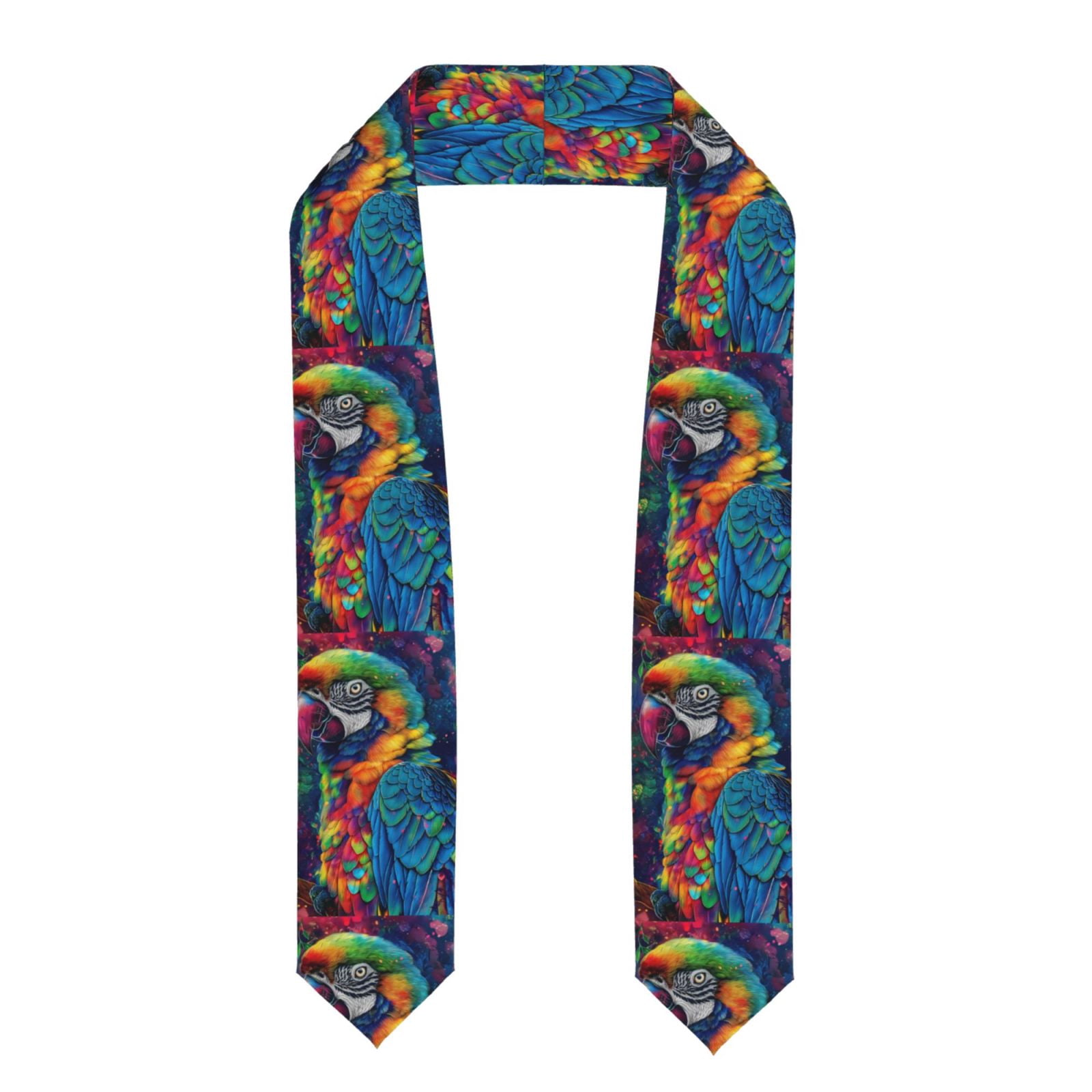 Qokaie Vibrant Rainbow Parrot Fantasy Pattern Graduation Shawl Stole ...