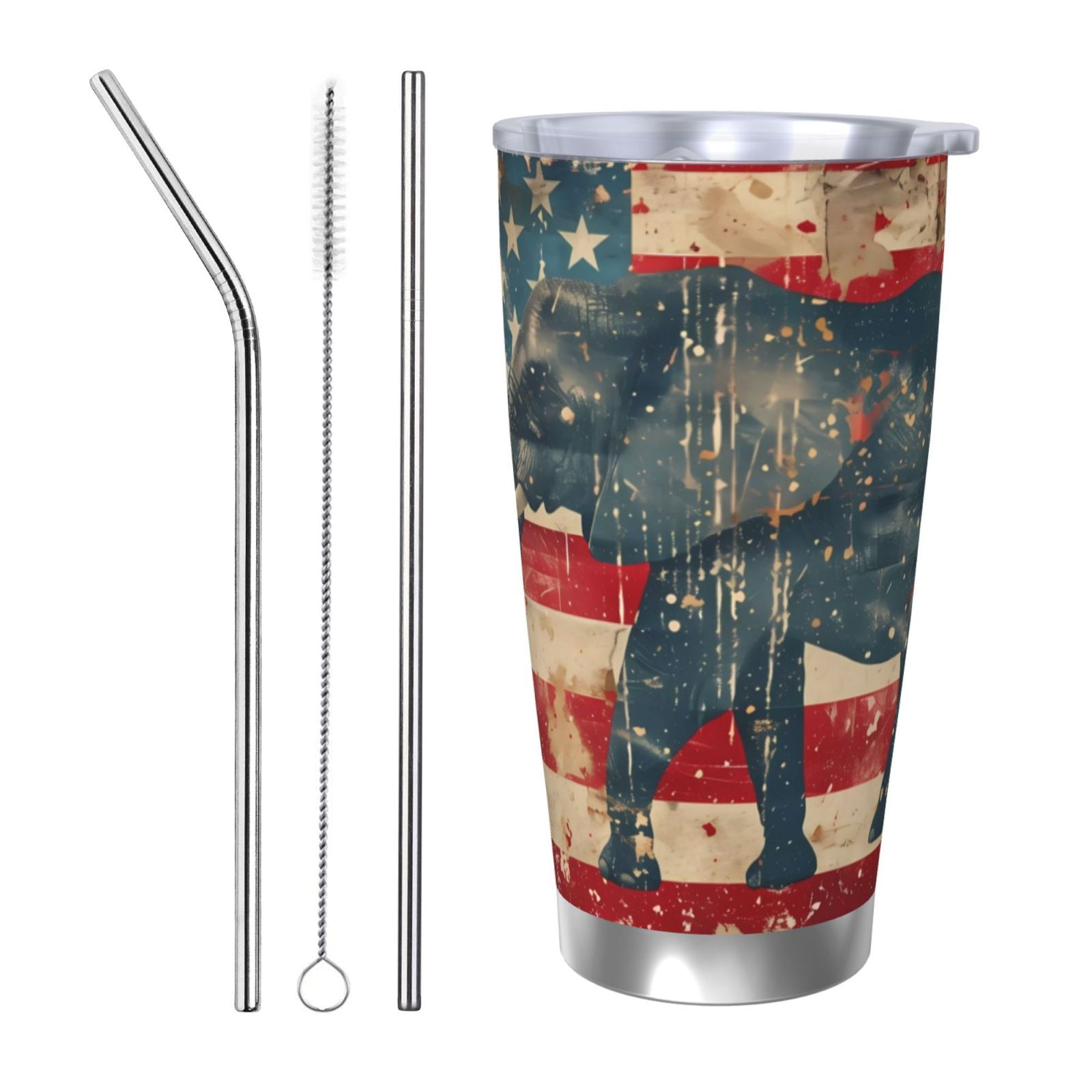 Qokaie Vintage American Flag Elephant Pattern 20 Oz Coffee Car ...