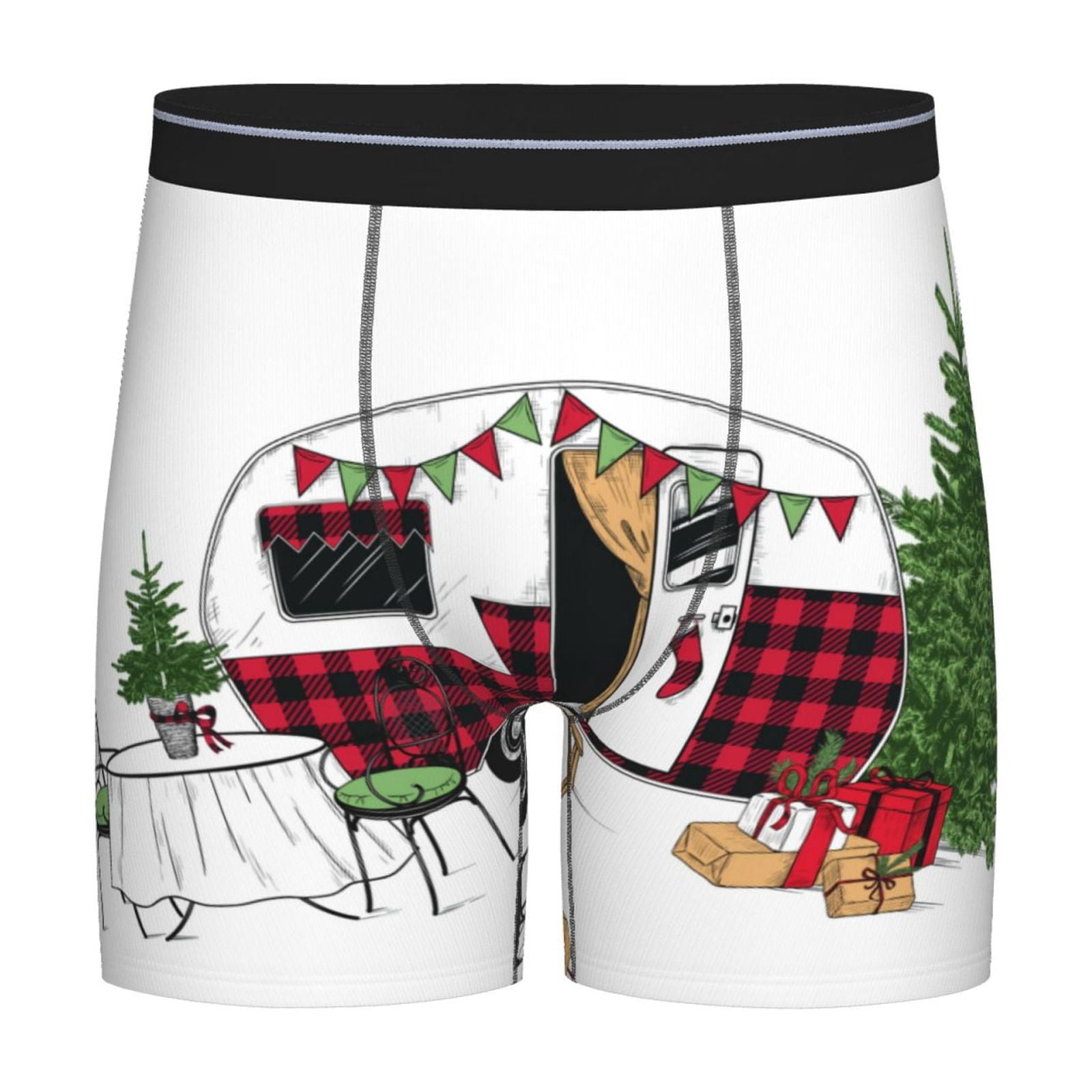 Qokaie Vintage Buffalo Plaid Christmas Camper for Men's Cotton Briefs ...