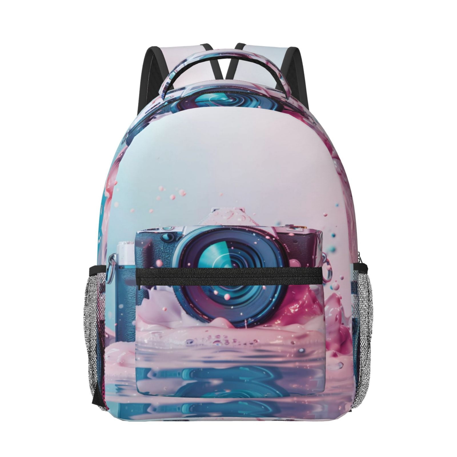 Qokaie Vintage Camera Splash Art Style School Backpack Travel Bag for ...