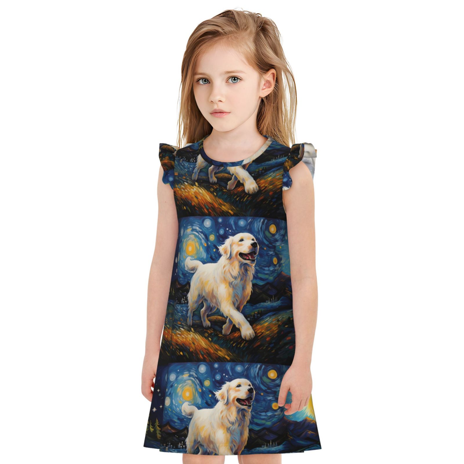Qokaie Vintage Starry Sky Labrador Print Girls Nightgowns, Nightgown ...