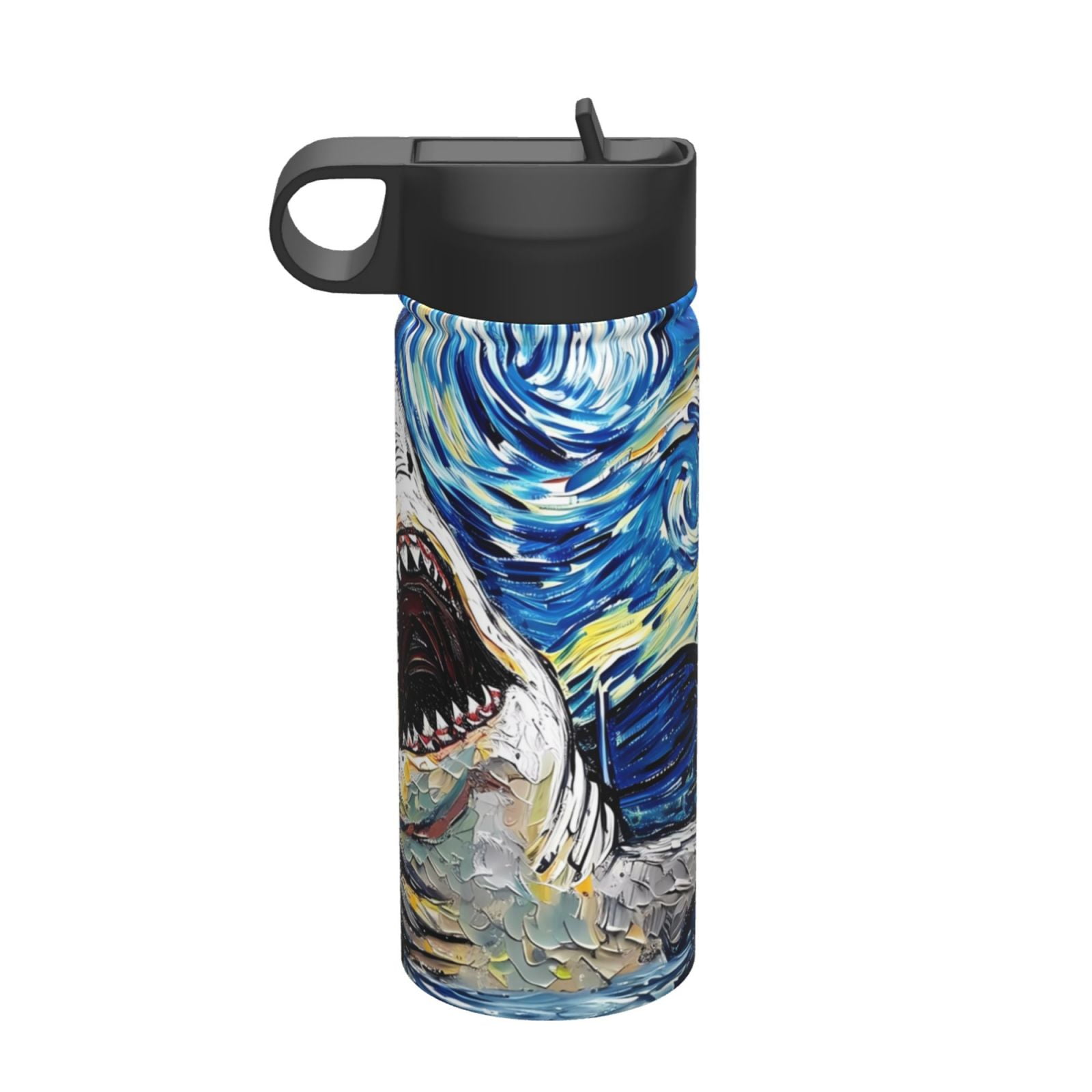 Qokaie Vintage Starry Sky Shark Pattern 18oz Insulated Water Bottle ...