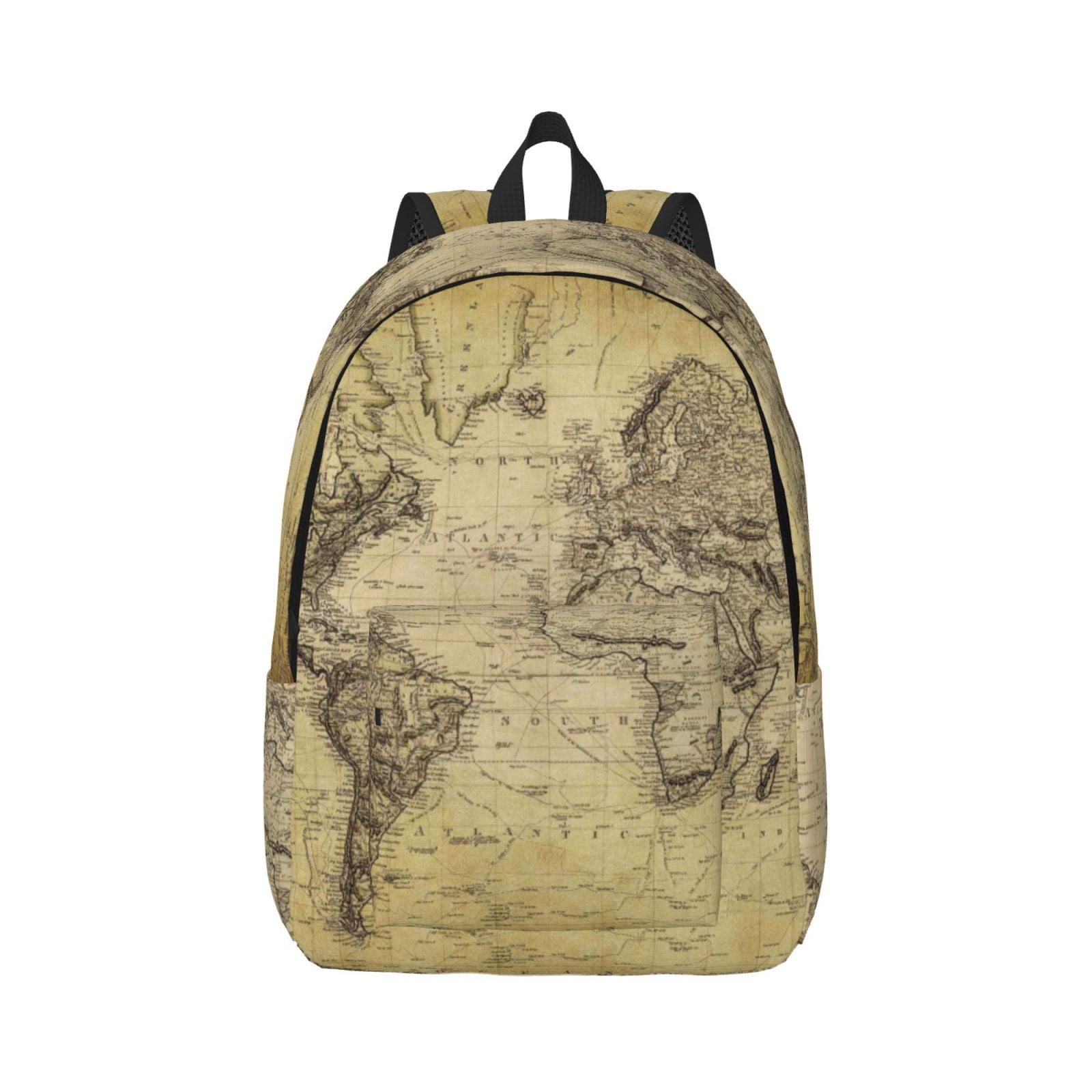 Qokaie Vintage World Map Pattern Canvas Backpack Travel Daypack Student ...