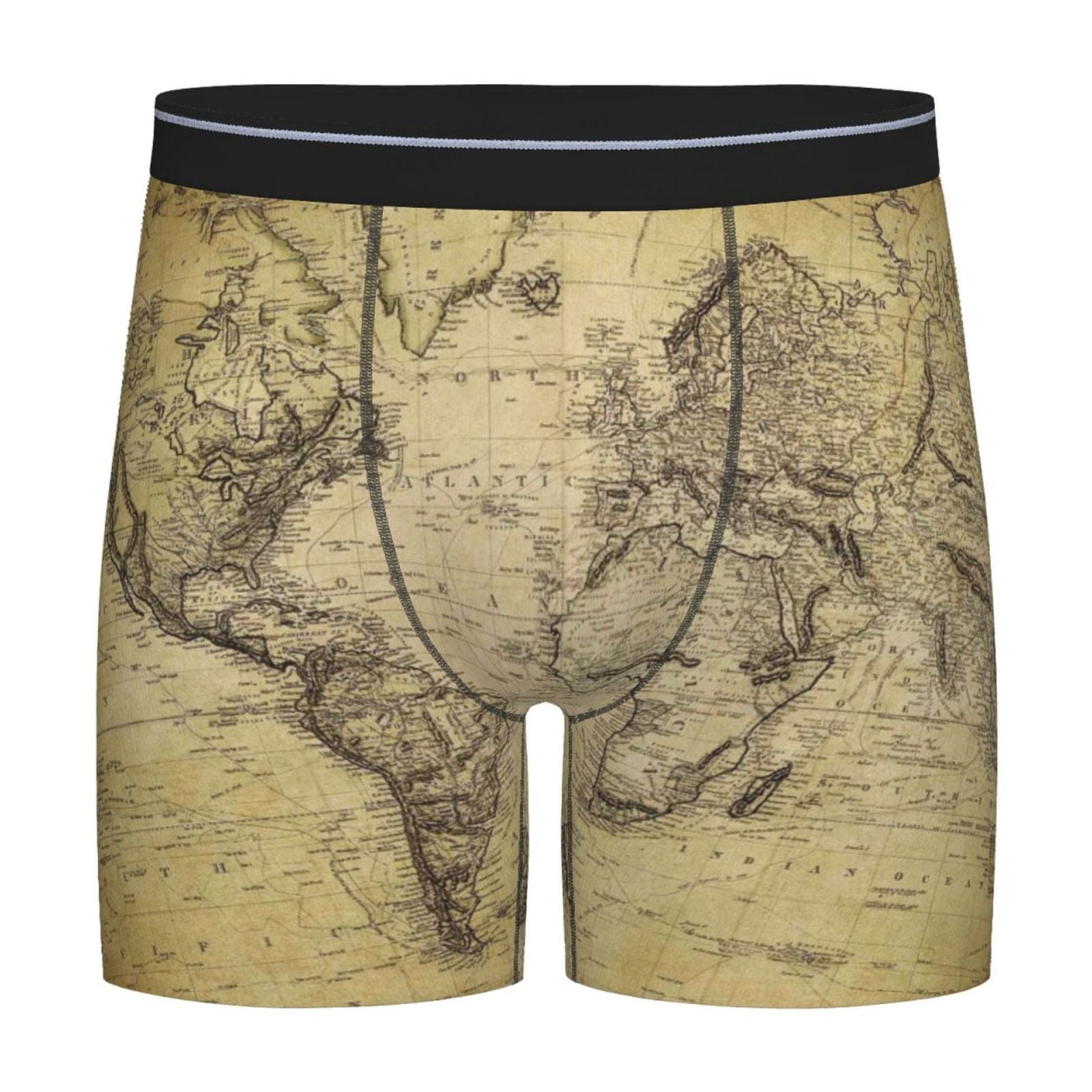 Qokaie Vintage World Map for Men's Cotton Briefs Underwear, Long Leg ...