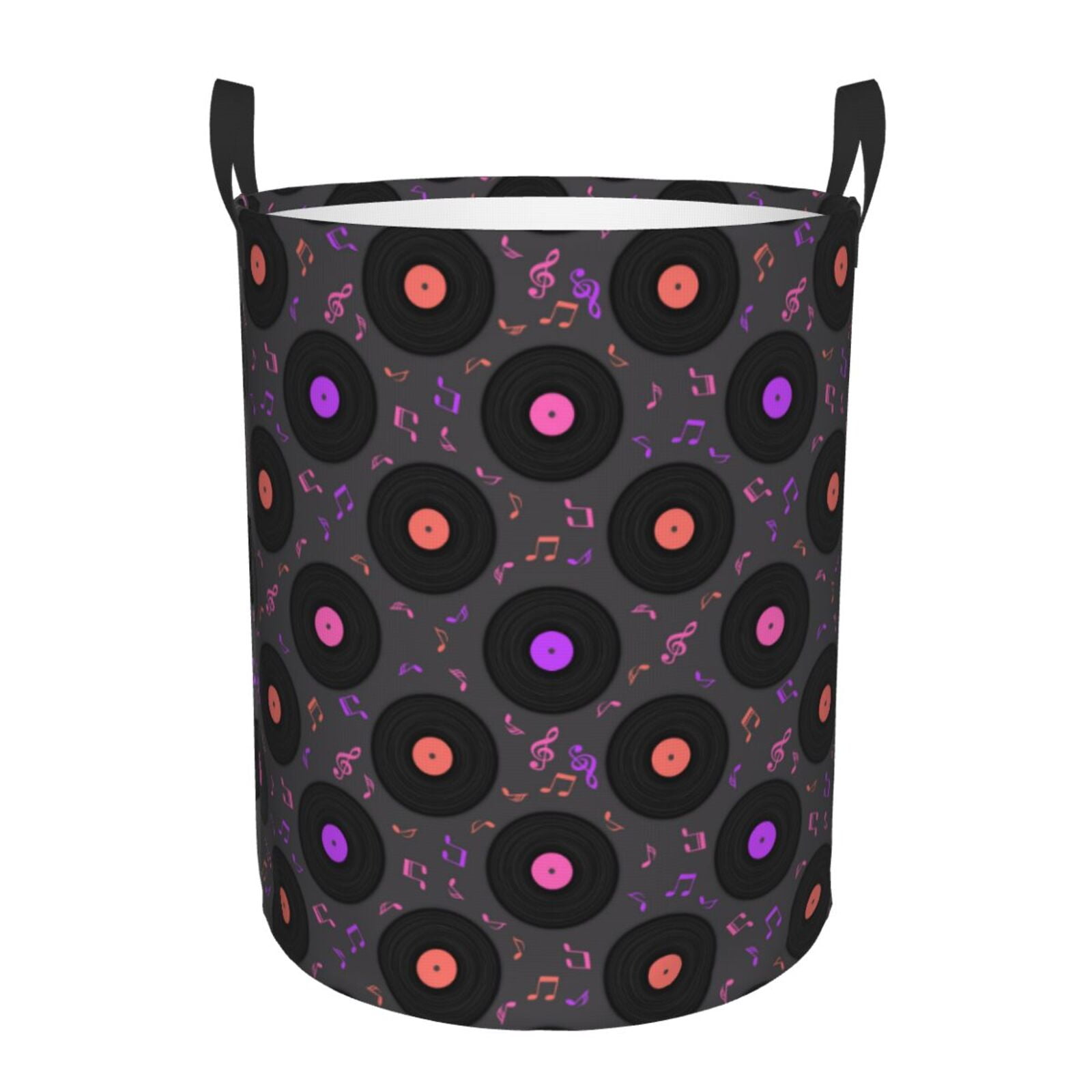 Qokaie Vinyl Records Musical Notes Print Round Large Laundry Hamper ...