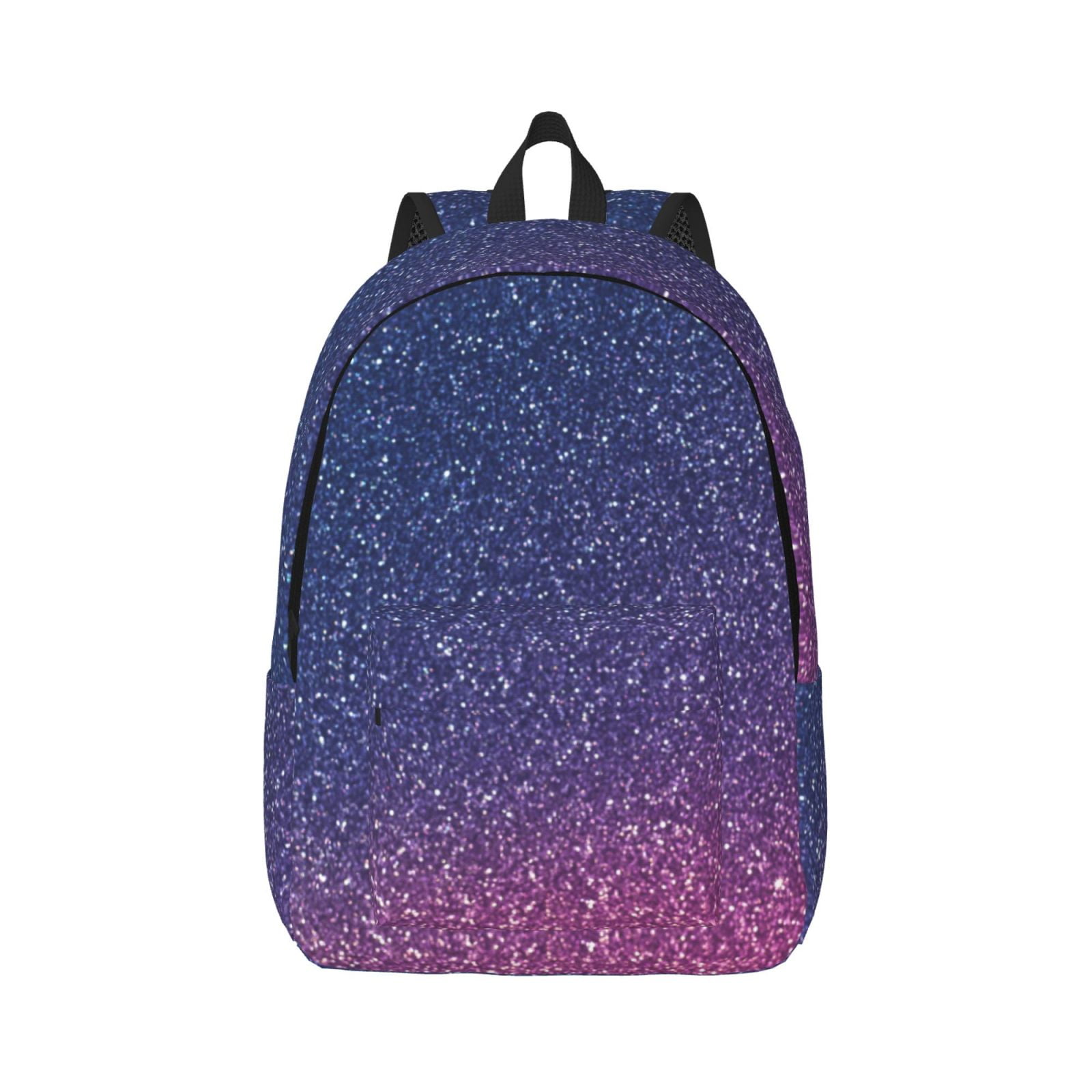 Qokaie Violet Glitter Pattern Canvas Backpack Travel Daypack Student ...