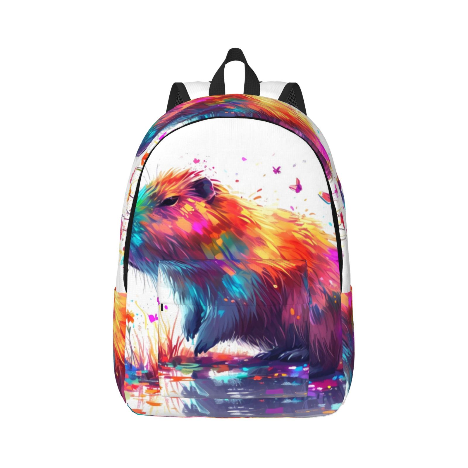 Qokaie Watercolor Butterfly Guinea Pig Pattern Canvas Backpack Travel ...