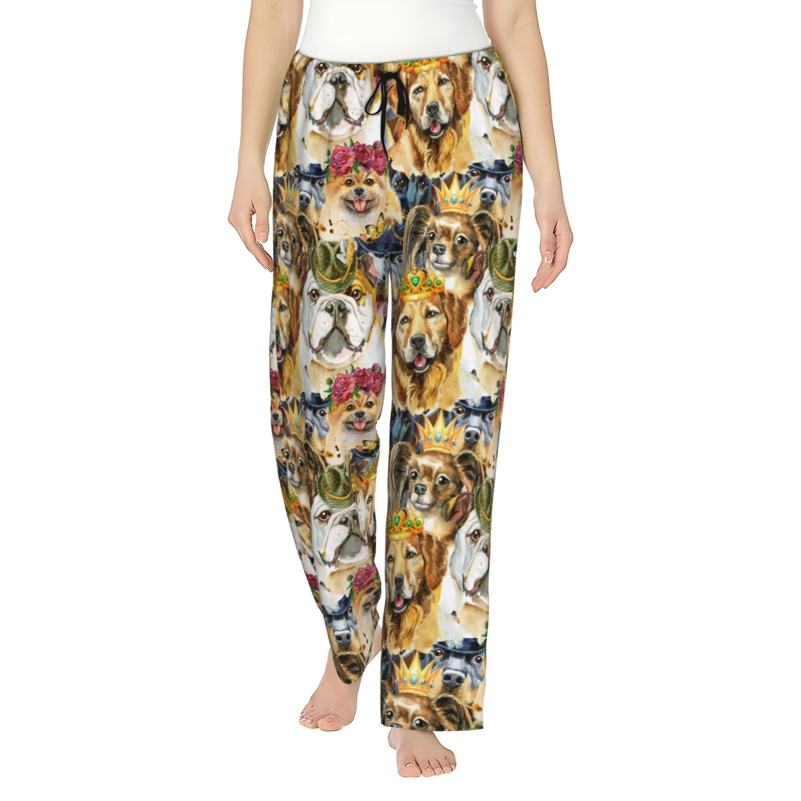 Qokaie Watercolor Dogs Drawing Silky Soft Women Pajama Pants ...