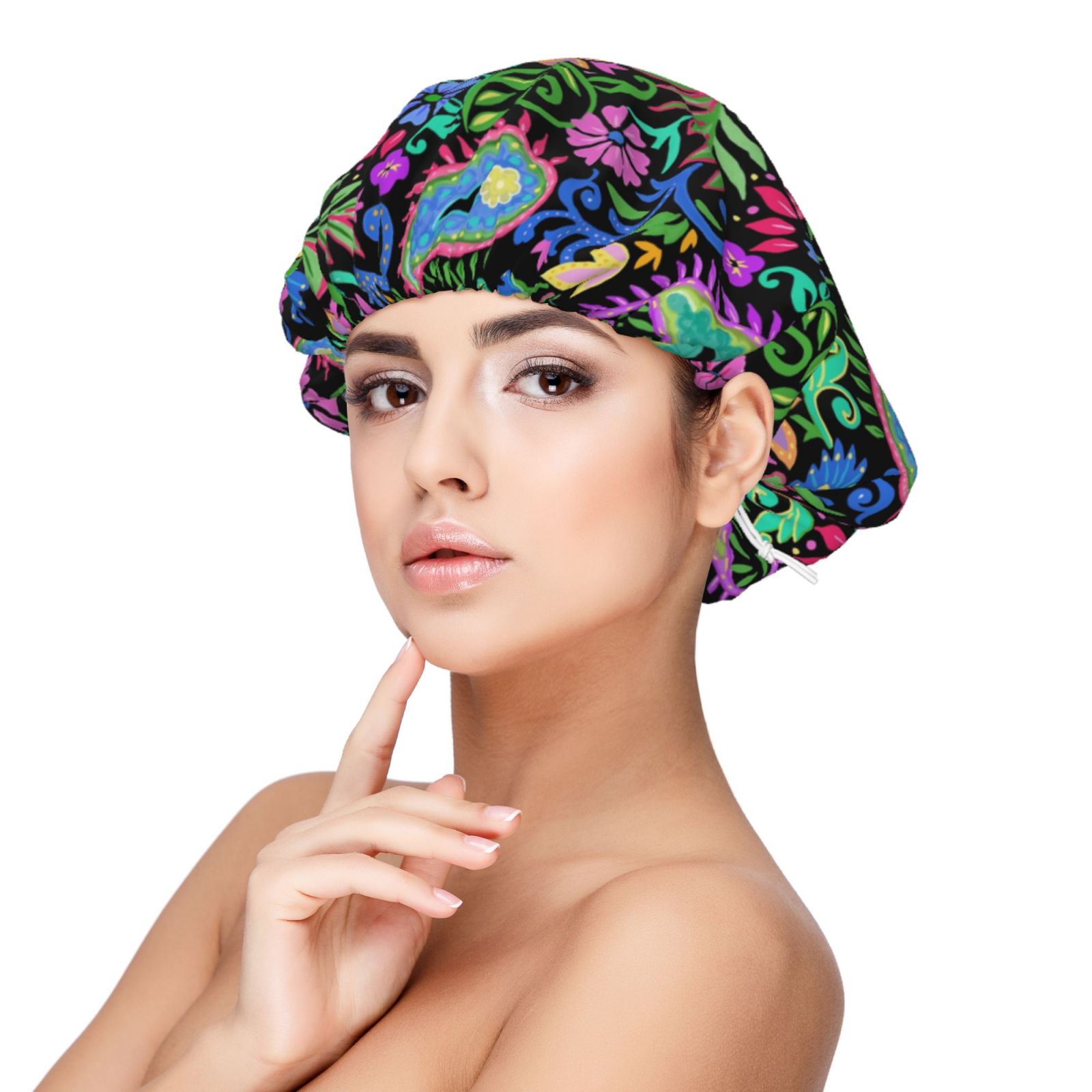 Qokaie Watercolor Floral Paisley Printed Silk Satin Bonnet for Sleeping ...