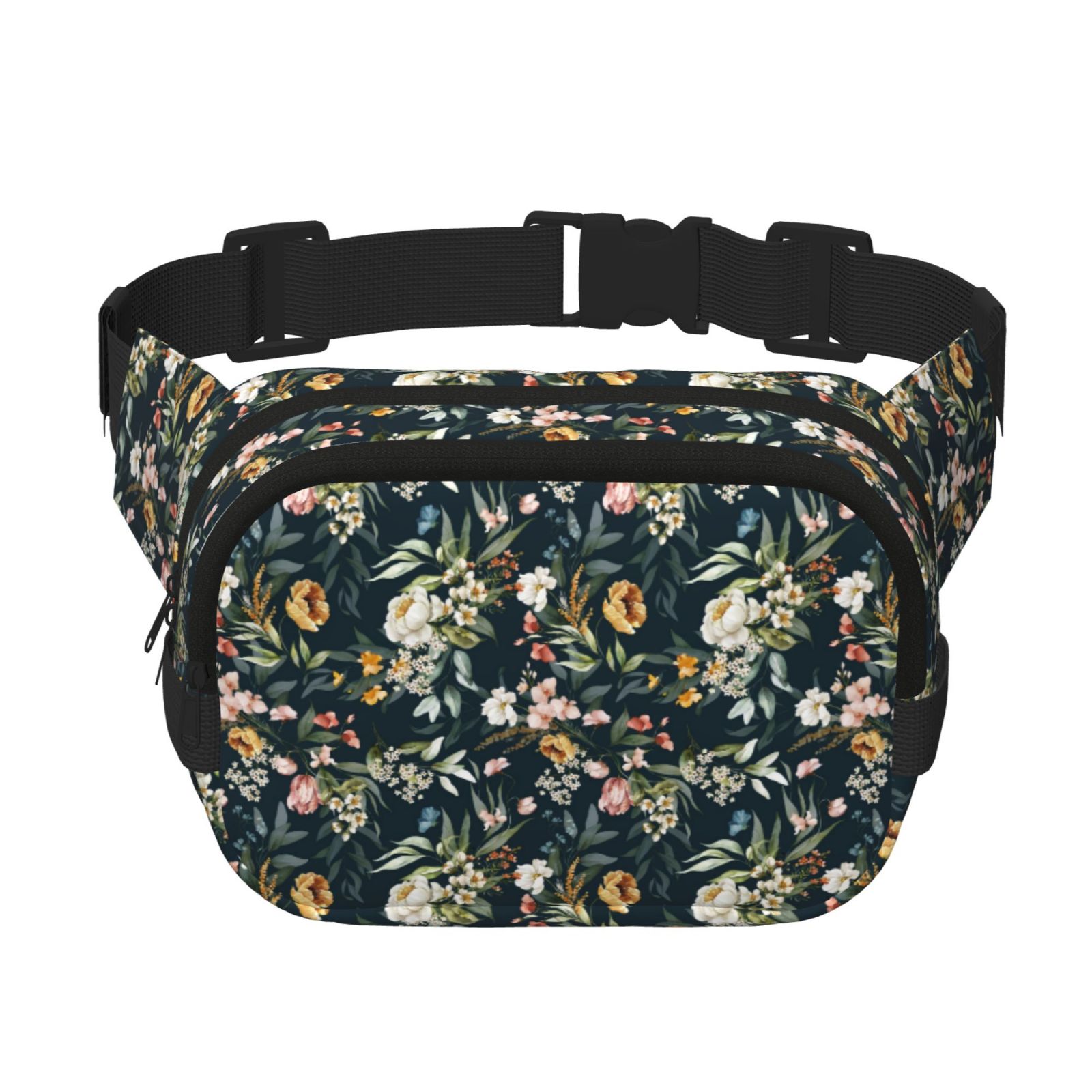 Qokaie Watercolor Floral Pattern Waist Bag, Double Layer Waist Pack ...