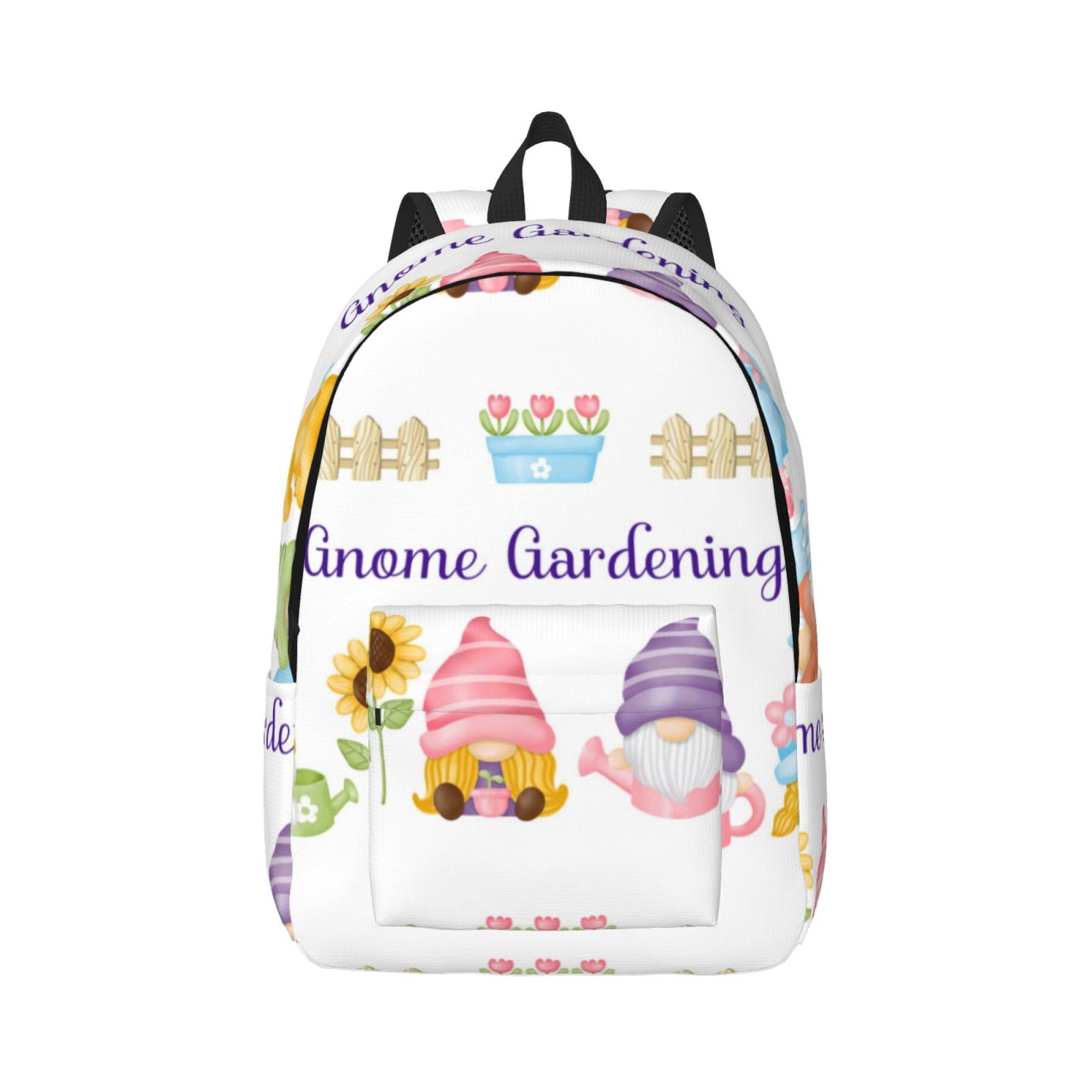 Qokaie Watercolor Gnome Garden Pattern Canvas Backpack Travel Daypack ...