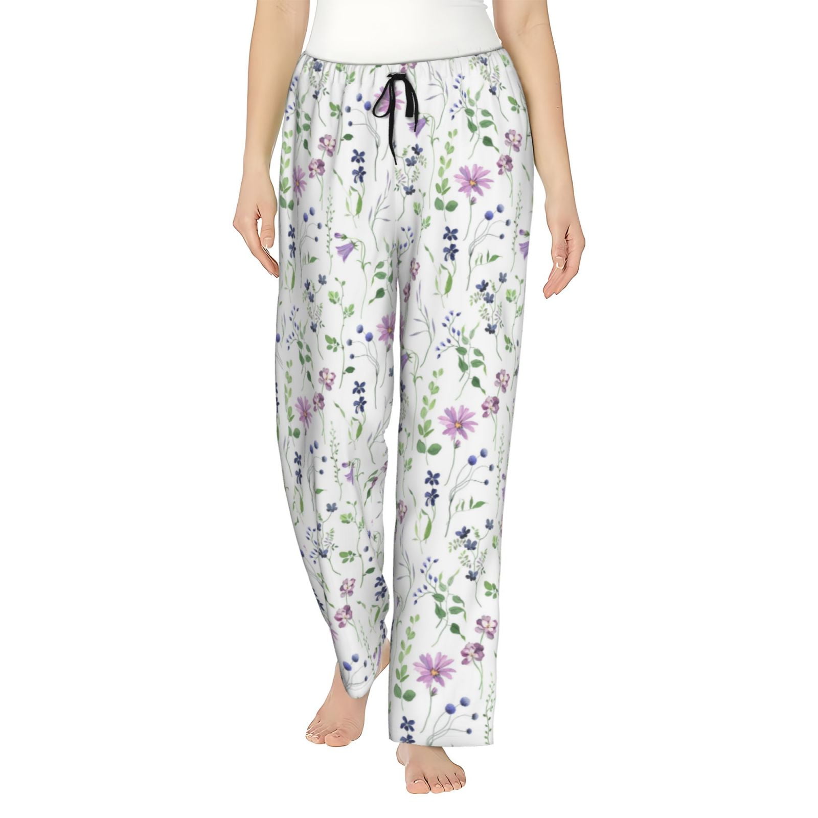 Qokaie Watercolor Wildflower Drawing Silky Soft Women Pajama Pants ...
