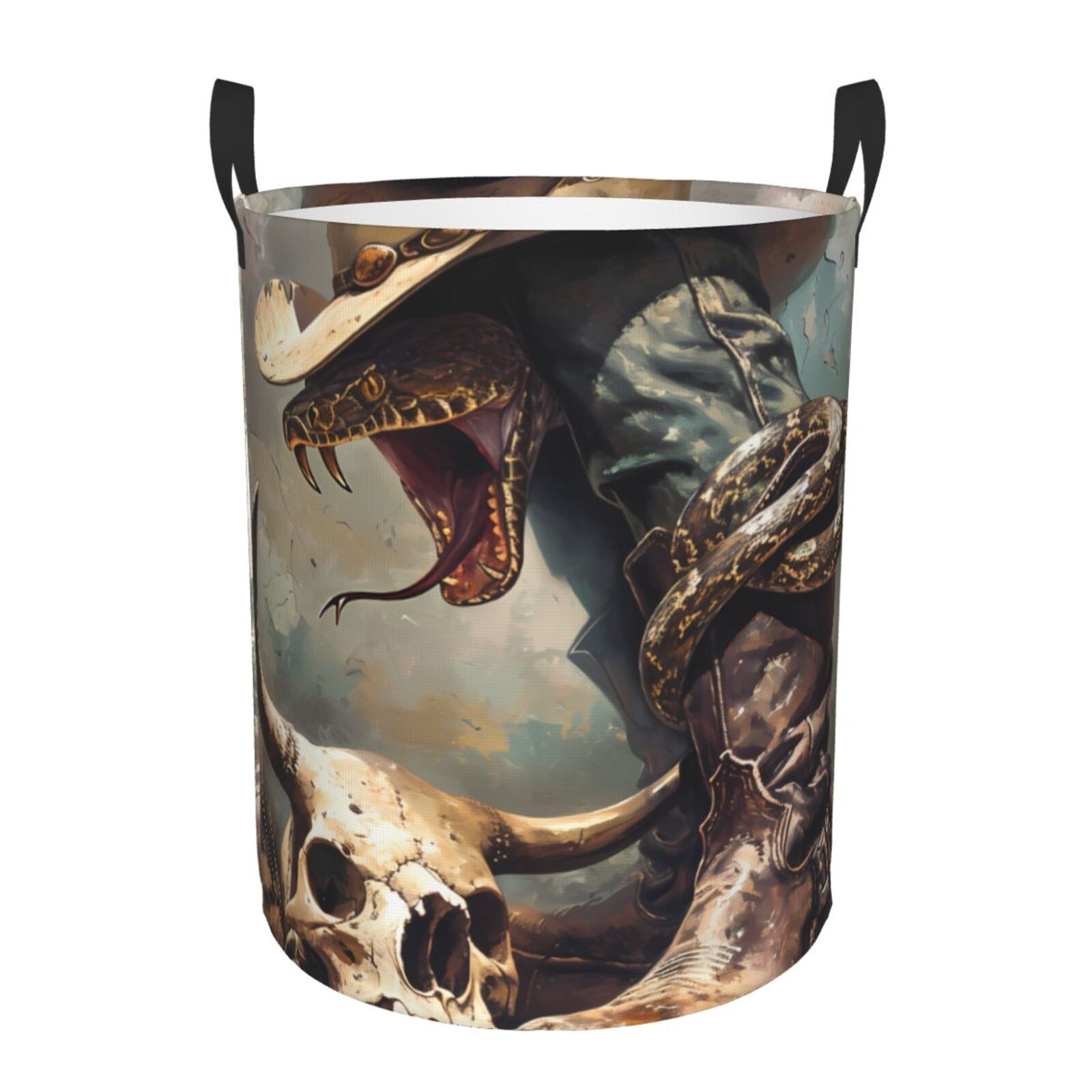Qokaie Western Cowboy Snake Ram Skull Print Round Large Laundry Hamper ...