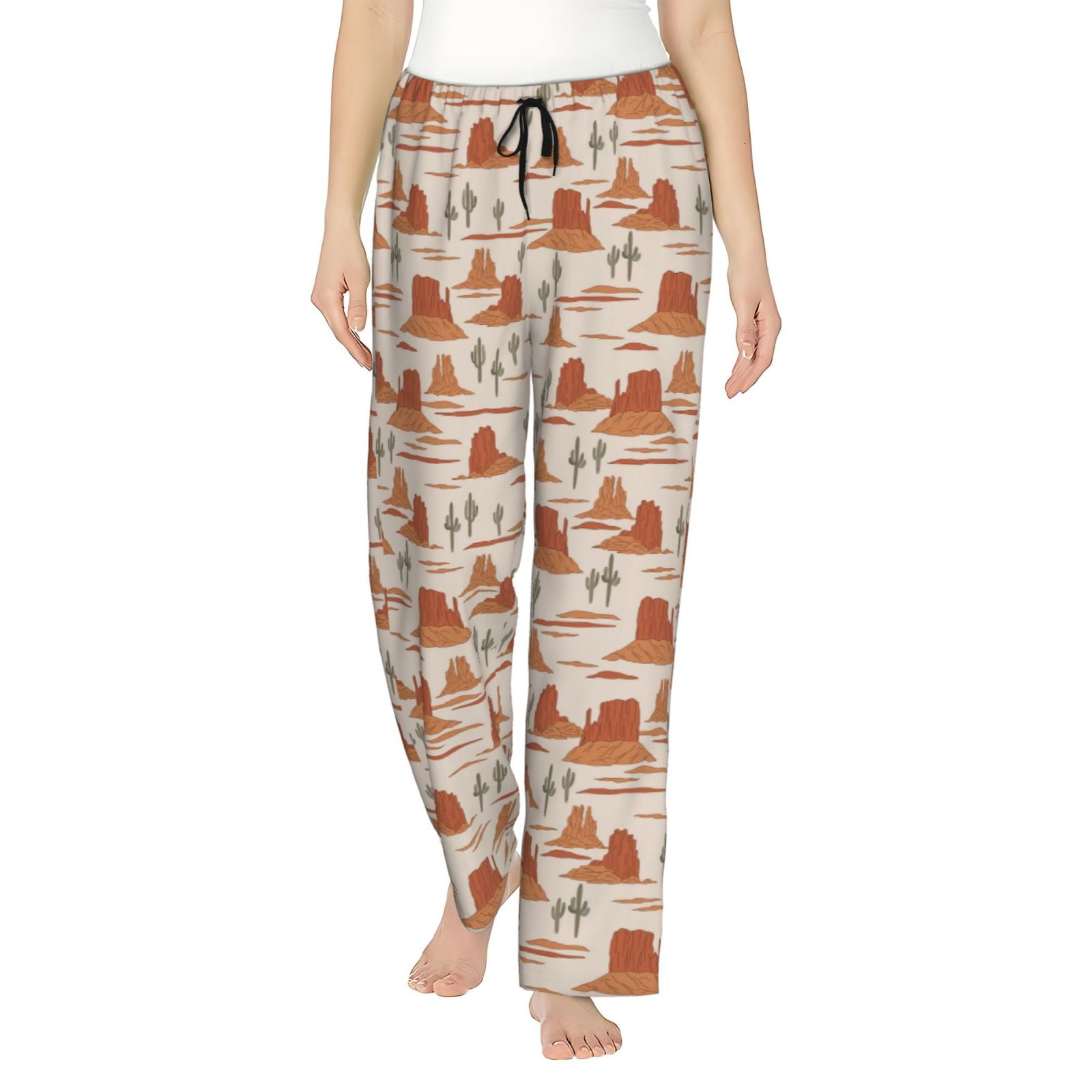 Qokaie Western Desert Nature Landscape Drawing Silky Soft Women Pajama Pants ,Breathable Lounge ...