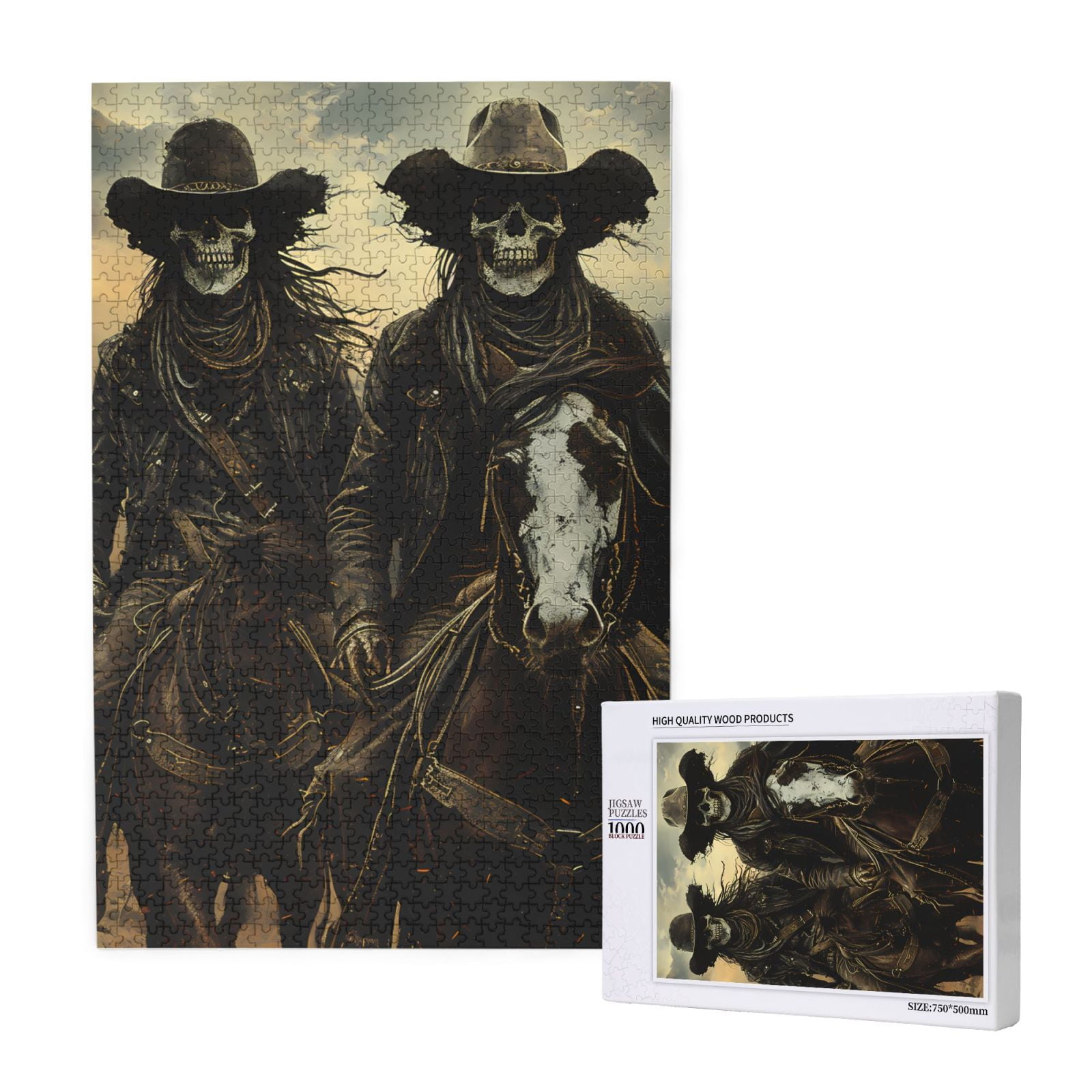 Qokaie Western Desert Skull Cowboy Pattern Picture Puzzle,Wooden 1000 ...
