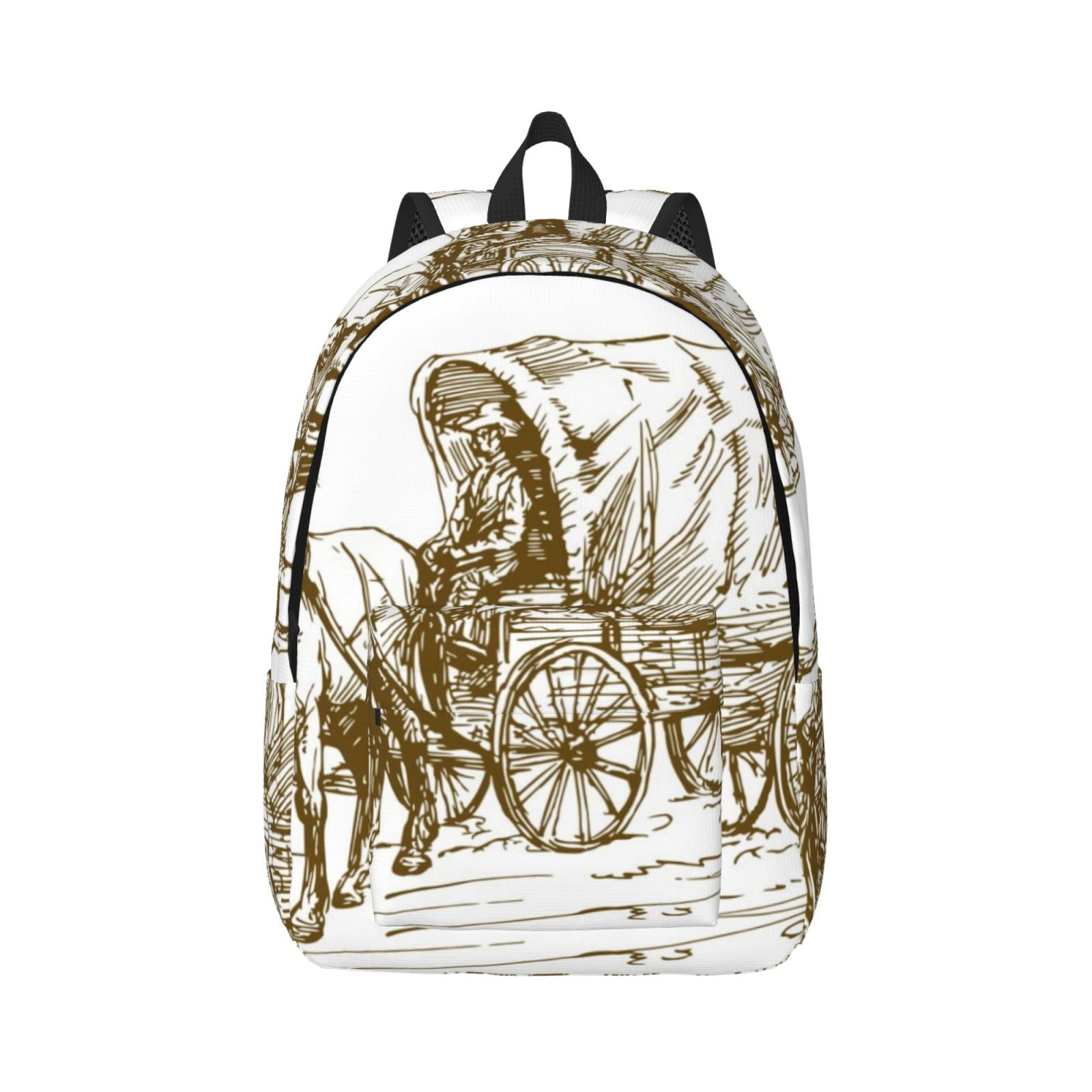 Qokaie Western Scenery With Old Wagon Pattern Canvas Backpack Travel ...