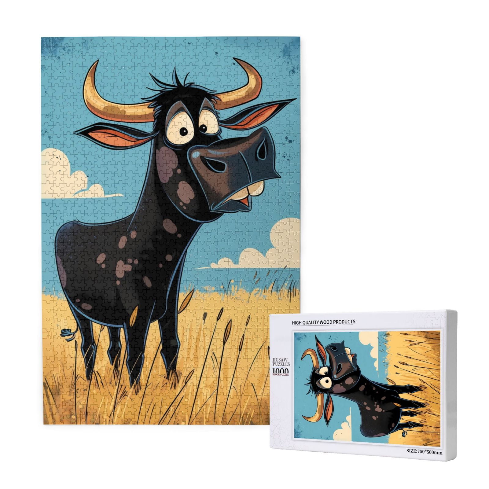 Qokaie Whimsical Cartoon Cow Pattern Picture Puzzle,Wooden 1000 Piece ...