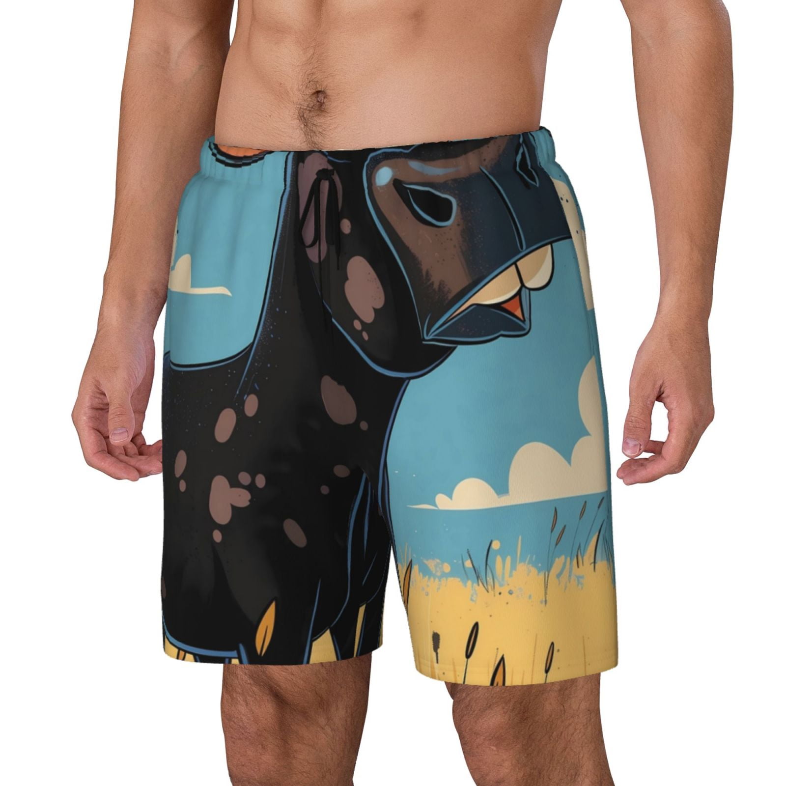 Qokaie Whimsical Cartoon Cow Print Mens Swim Trunks with Compression ...