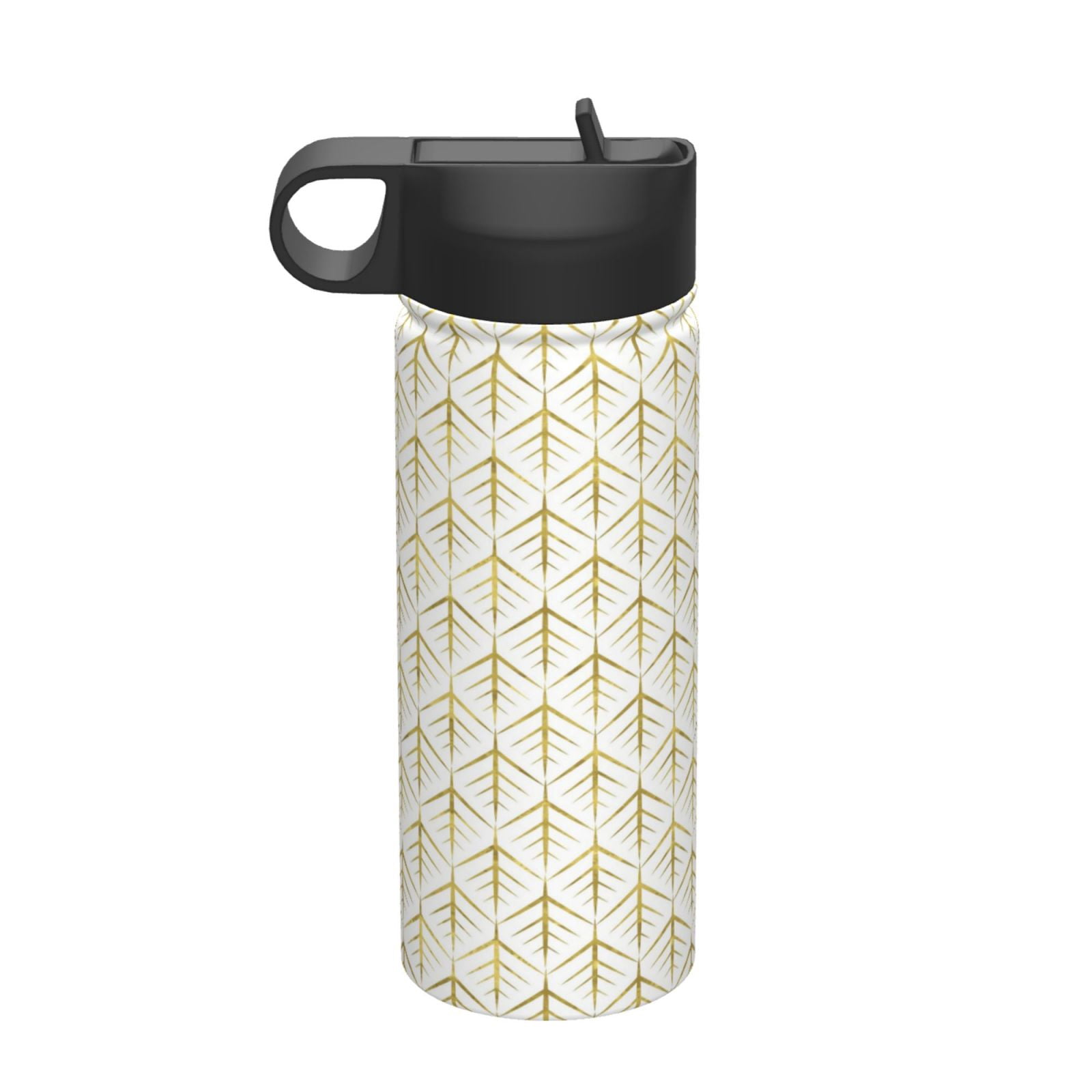 Qokaie White And Gold Geometry Pattern 18oz Insulated Water Bottle ...