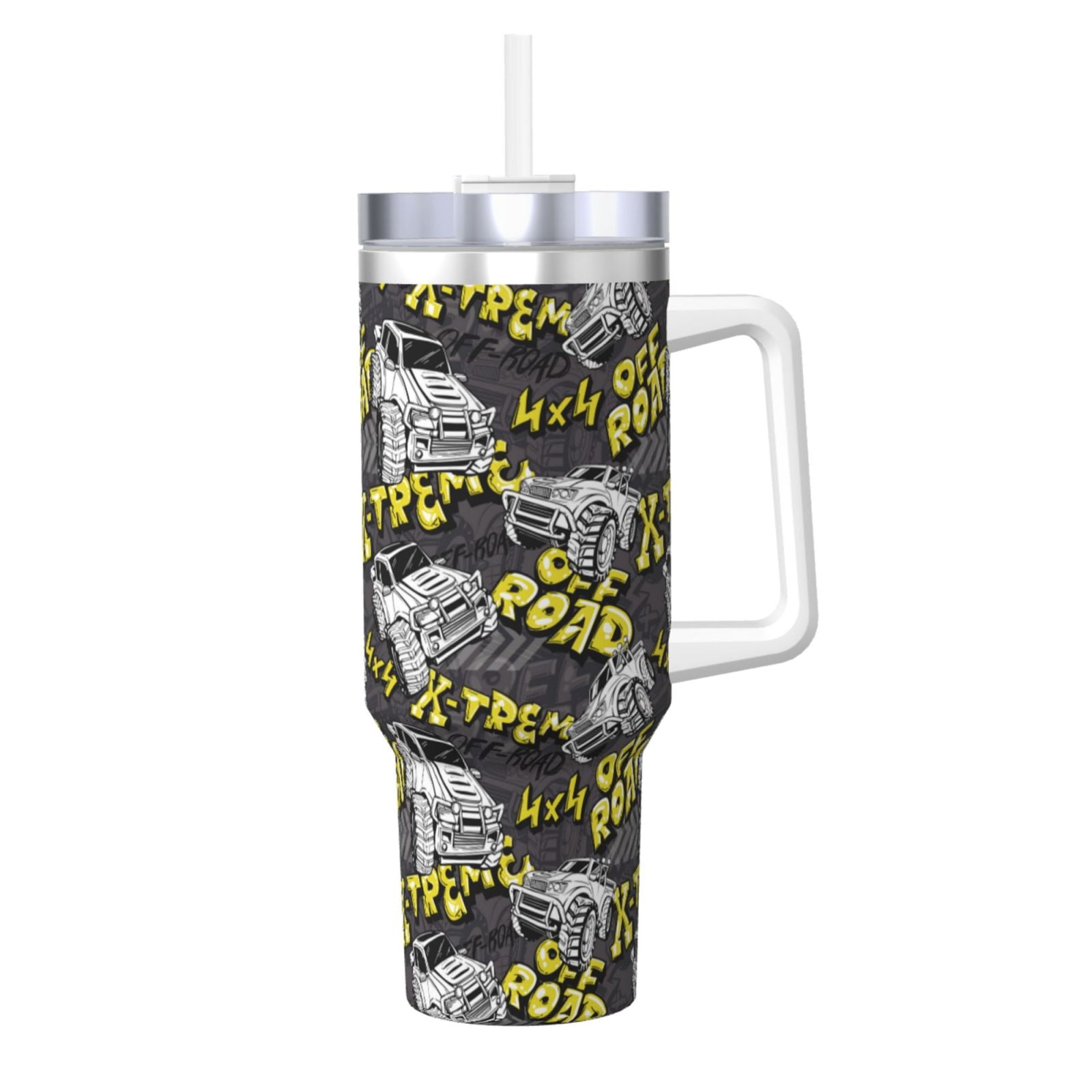 Qokaie White Retro Off-Road Vehicle Printed Insulated Stainless Steel ...