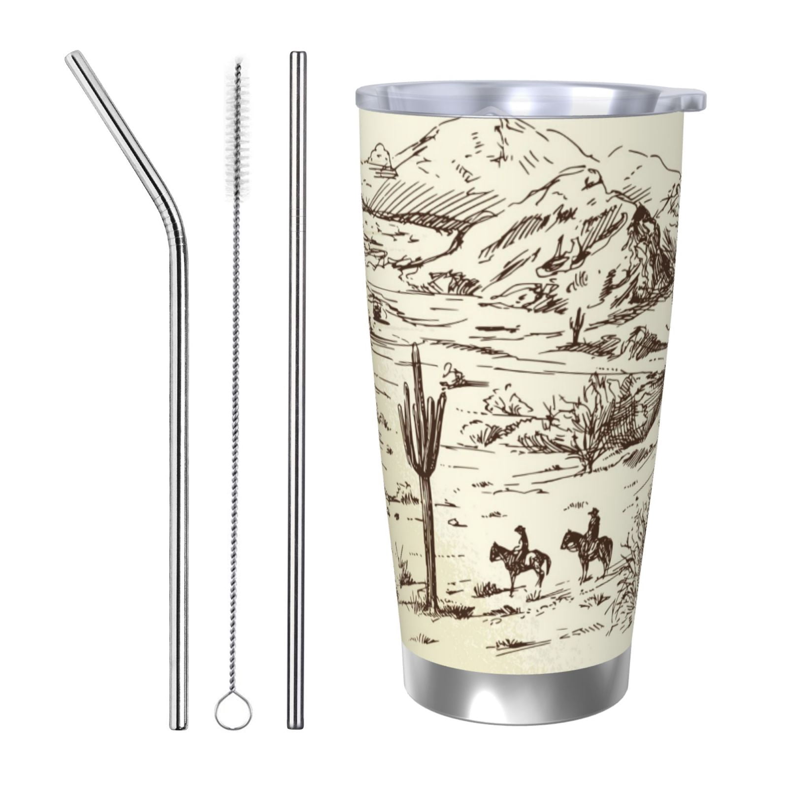 Qokaie Wild West Desert With Cowboys Pattern 20 Oz Coffee Car Insulated ...