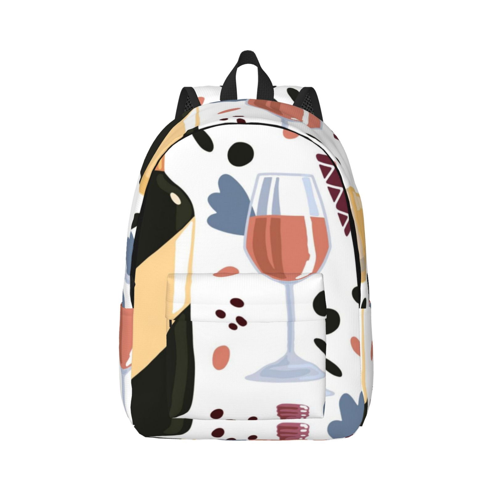 Qokaie Wine Bottles Glasses Pattern Canvas Backpack Travel Daypack ...