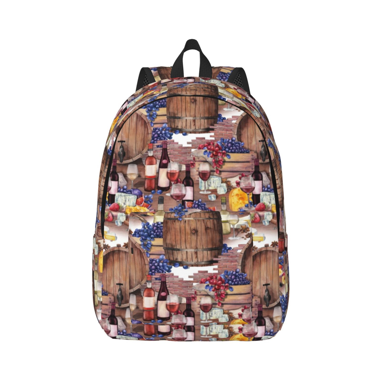 Qokaie Wines Pattern Canvas Backpack Travel Daypack Student Rucksack ...