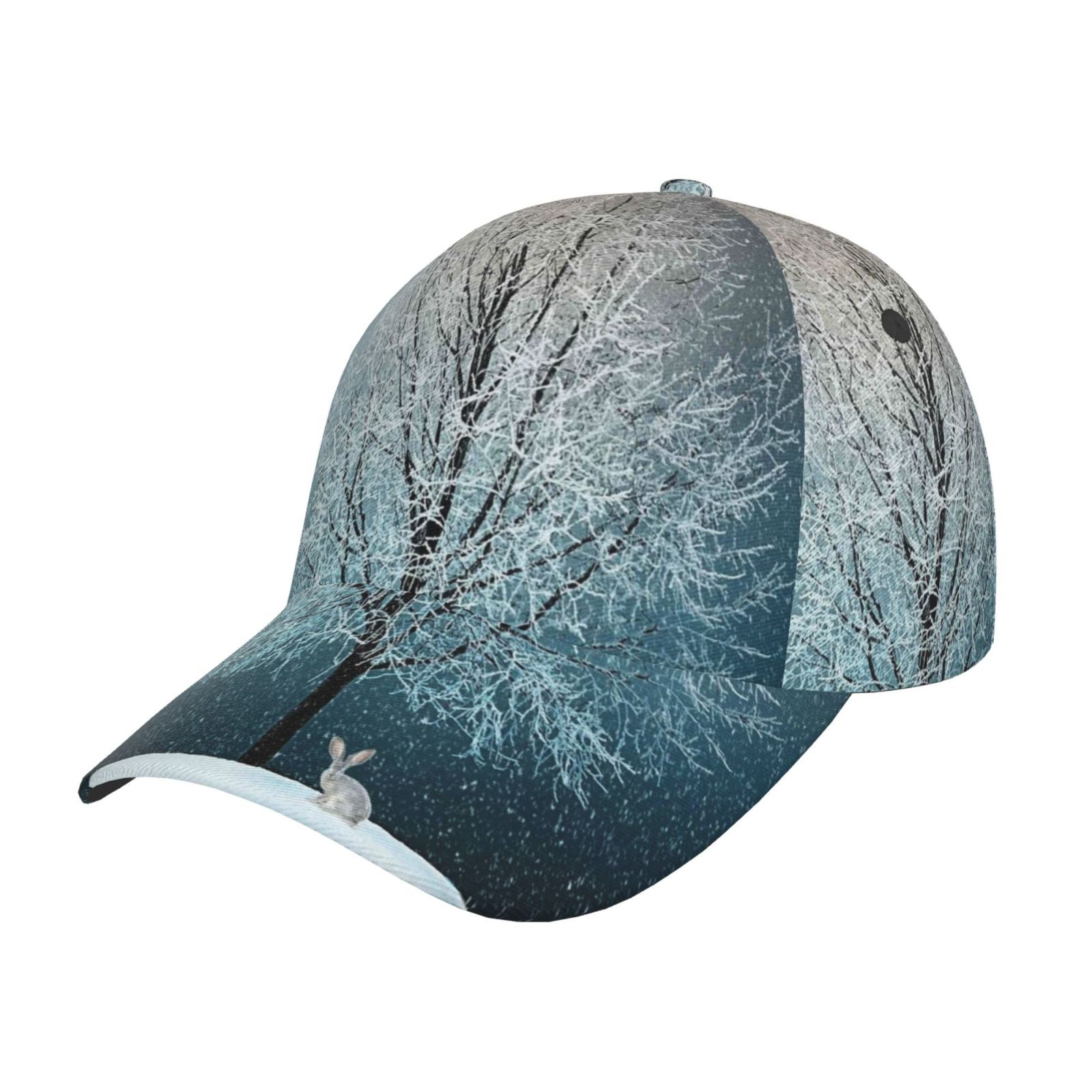 Qokaie Winter Rabbit Print Baseball Cap Adjustable Baseball Hat Curved ...