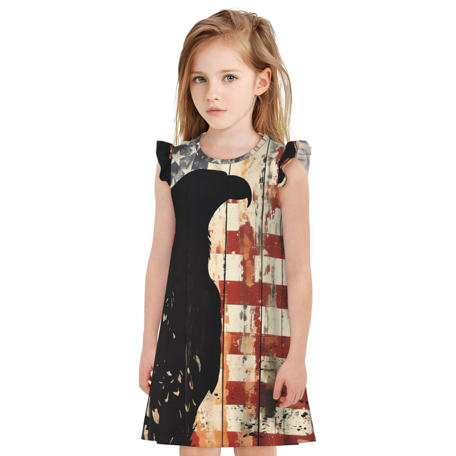 Qokaie Wood Grain Bald Eagle Print Girls Nightgowns, Nightgown Princess Pajama Dresses for Girls ...