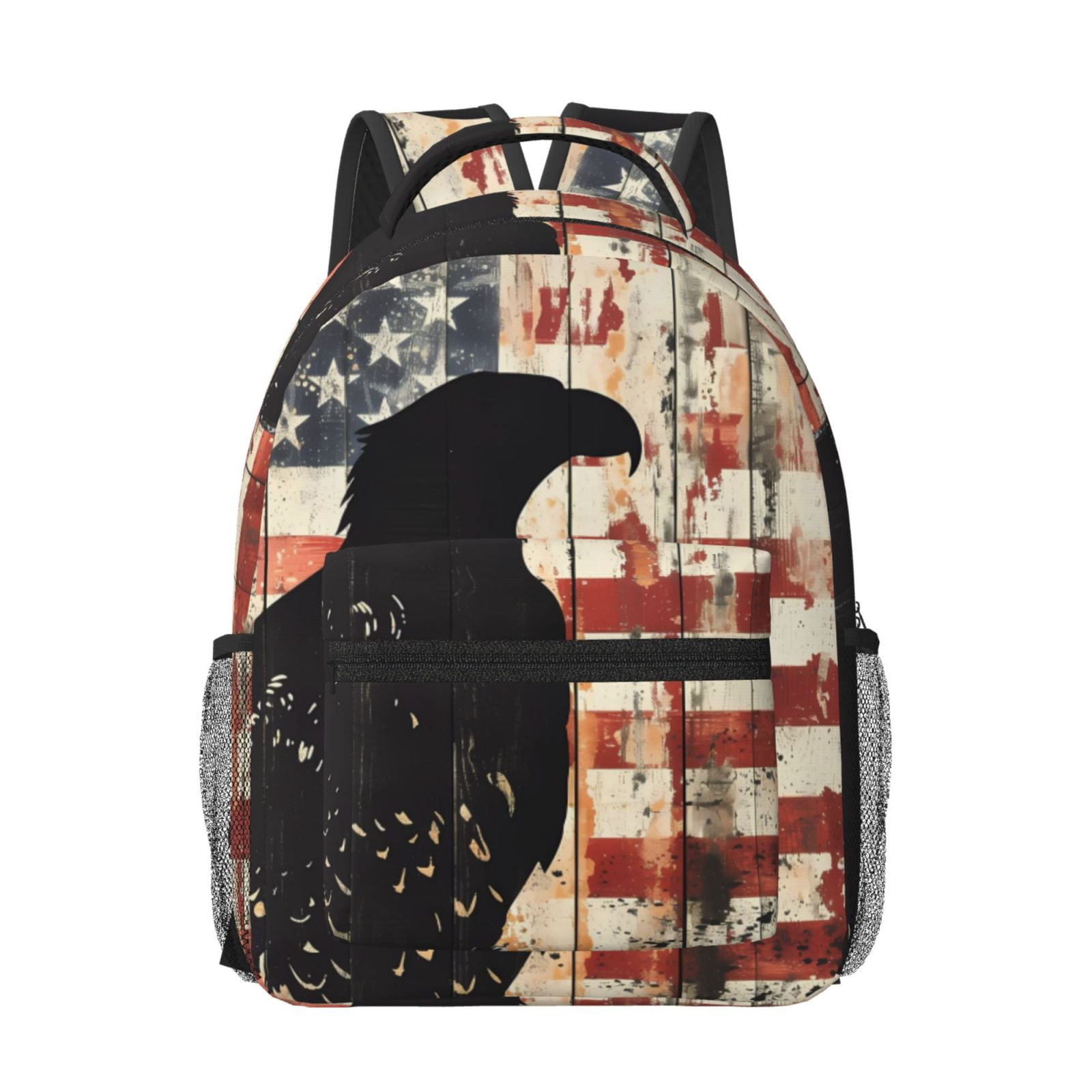 Qokaie Wood Grain Bald Eagle Style School Backpack Travel Bag for Men ...