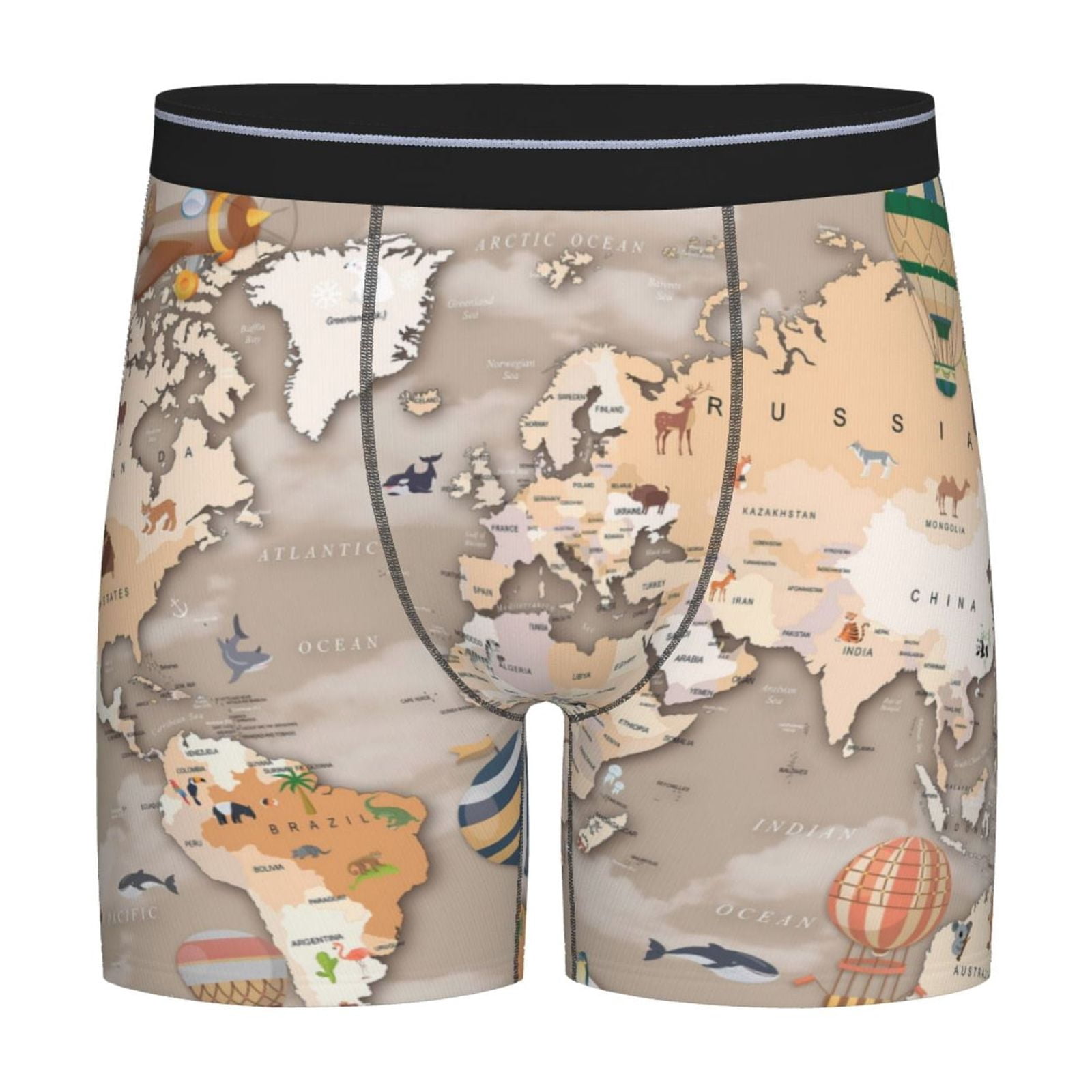 Qokaie World Map With Animals for Men's Cotton Briefs Underwear, Long ...