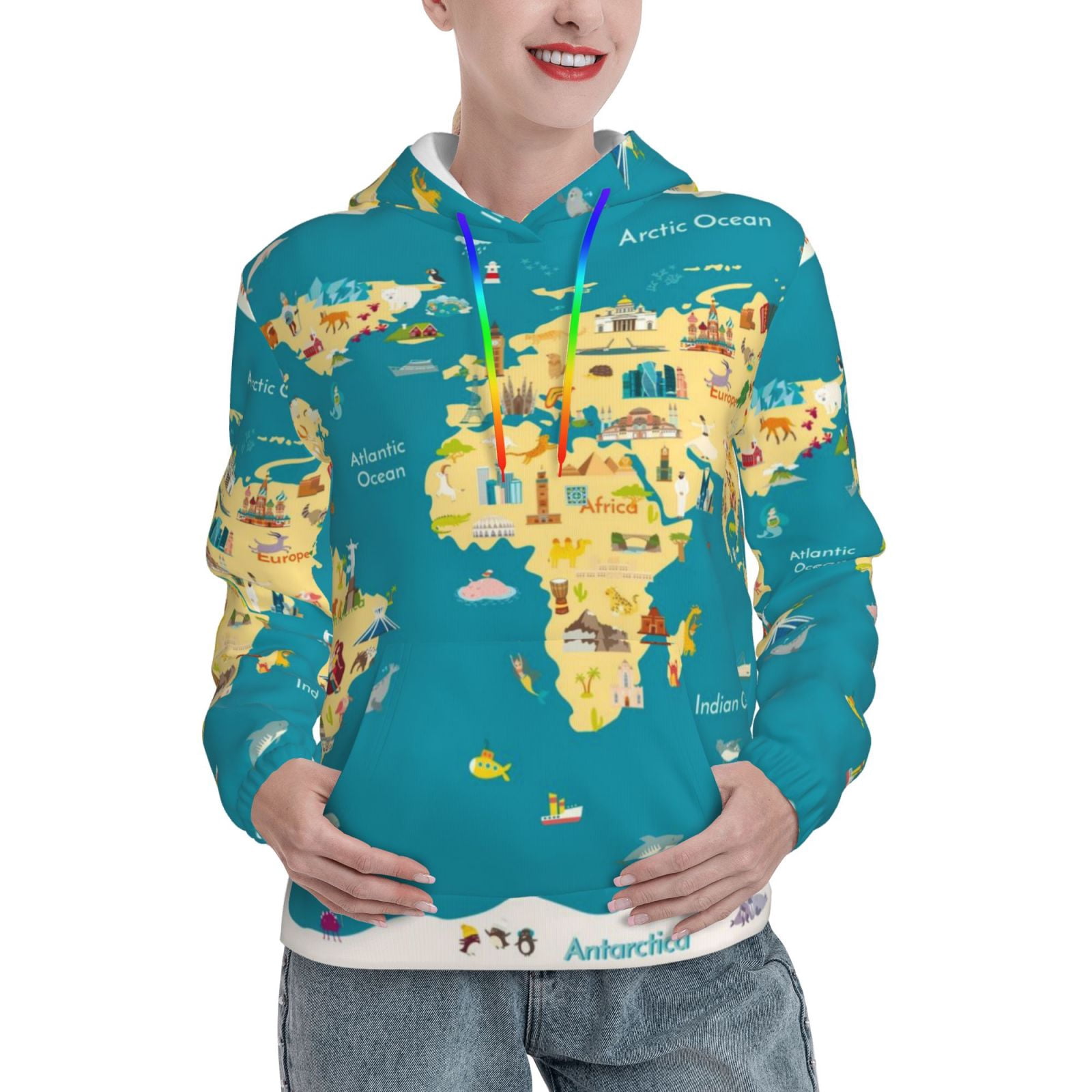 Haiem World Map With Landmarks for Men's Fashion Hoodies & Sweatshirts ...