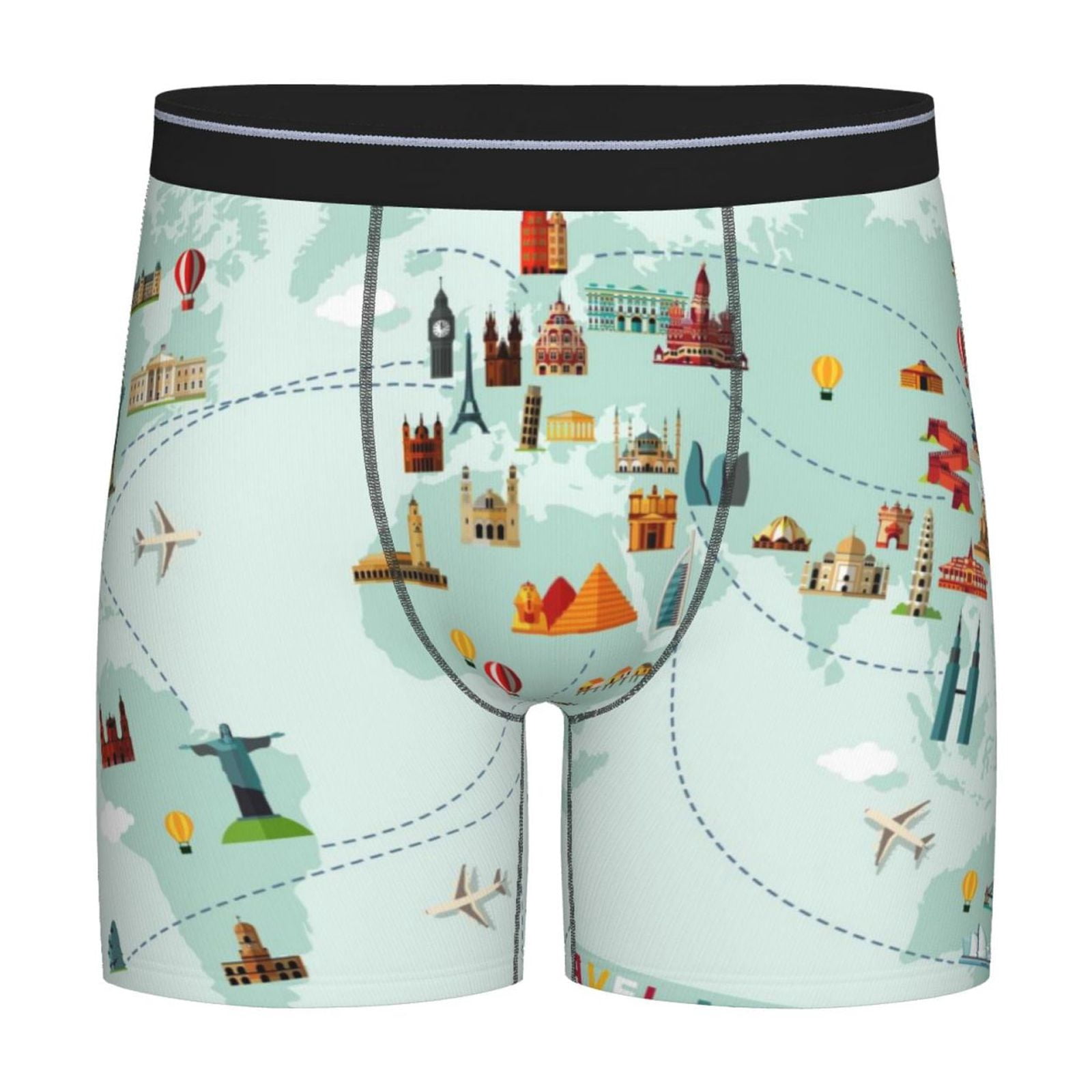 Qokaie World Travel Map for Men's Cotton Briefs Underwear, Long Leg ...