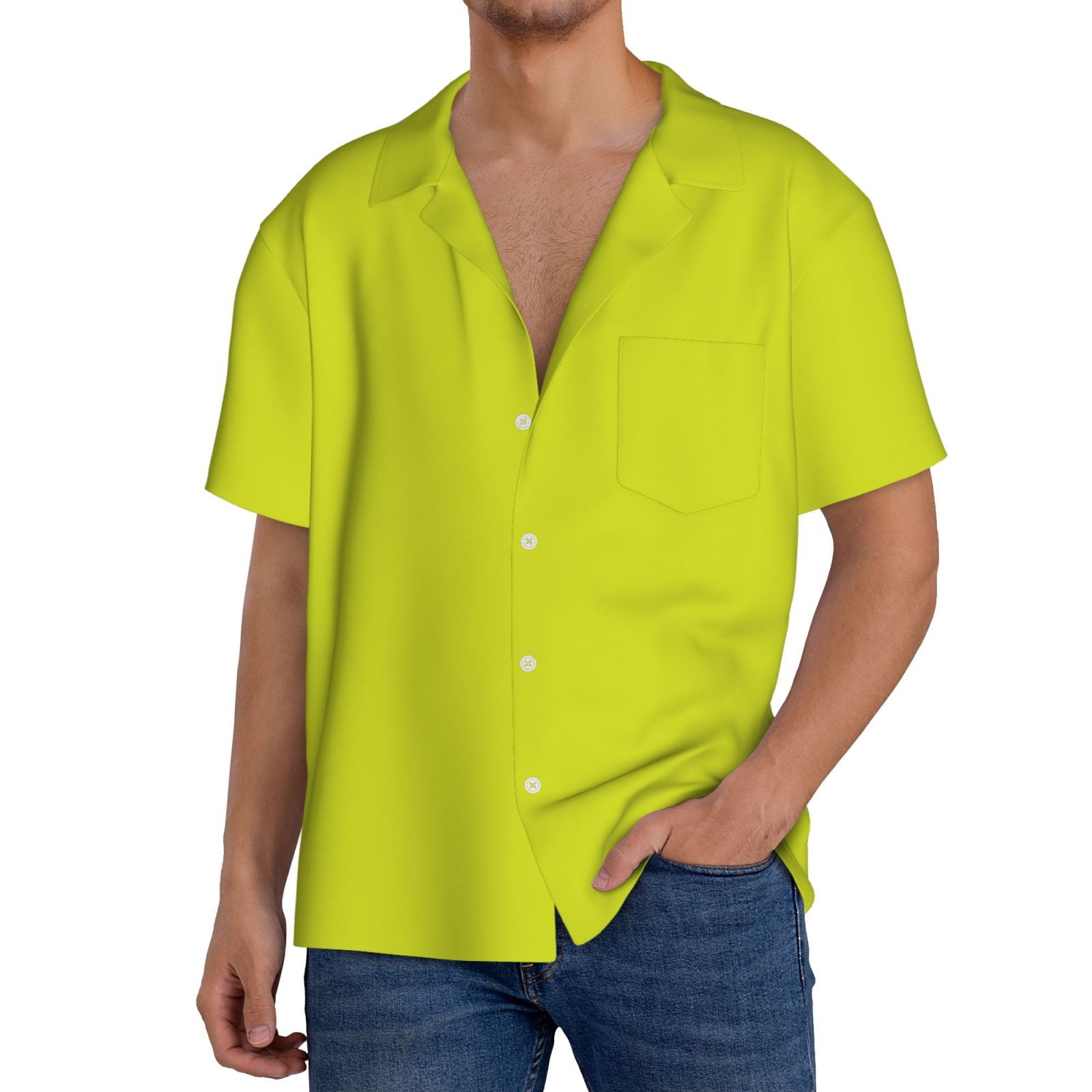 Qokaie Yellow Men's Shirts Casual Short Sleeve Button Down Summer ...
