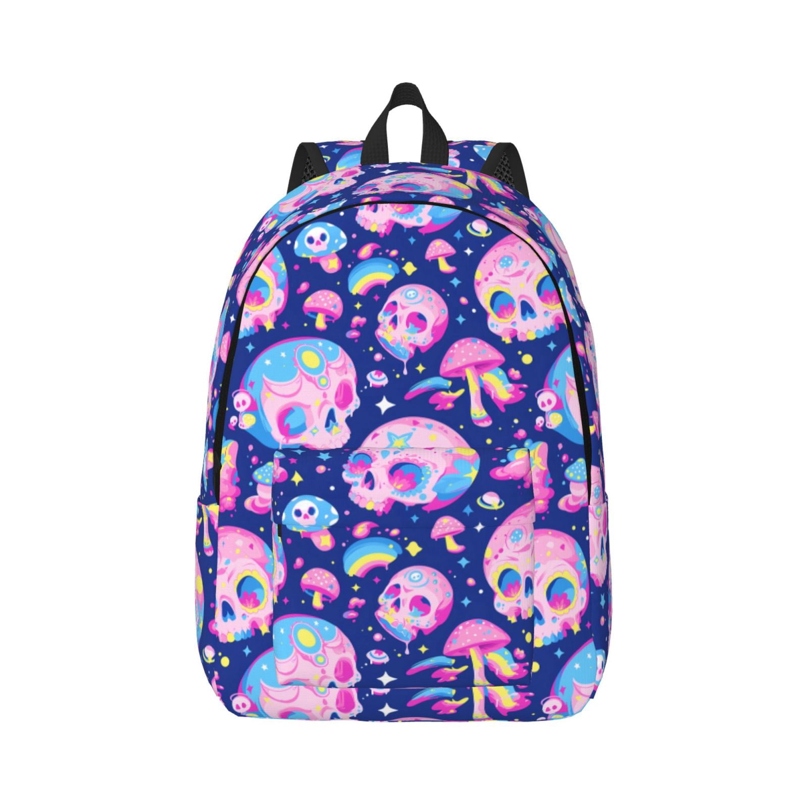 Qokaie colorful Skull mushroom rainbow Pattern Canvas Backpack Travel ...