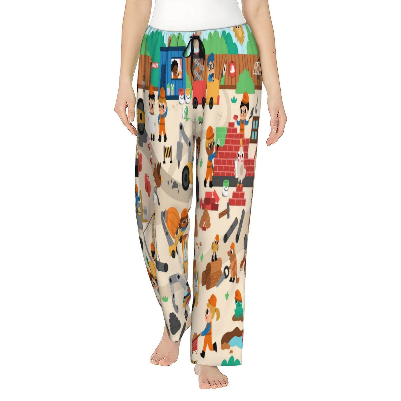 Qokaie construction road work landscape Drawing Silky Soft Women Pajama ...