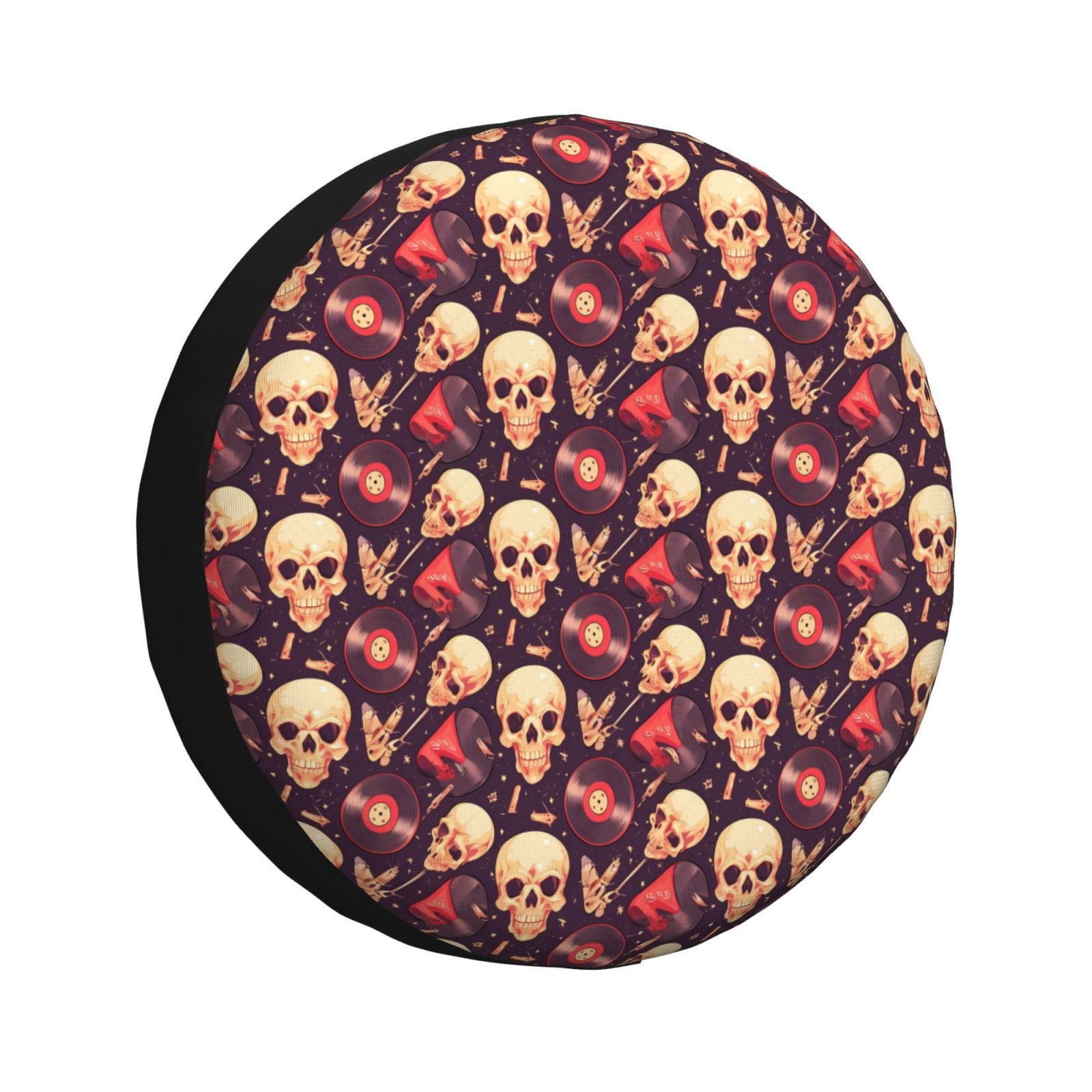 Qokaie cool rock Skull record Pattern Tire Cover, Waterproof Leather ...