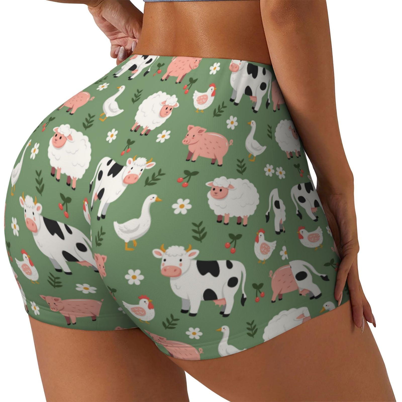 Qokaie funny cute farm animals Pattern Workout Shorts for Women ...