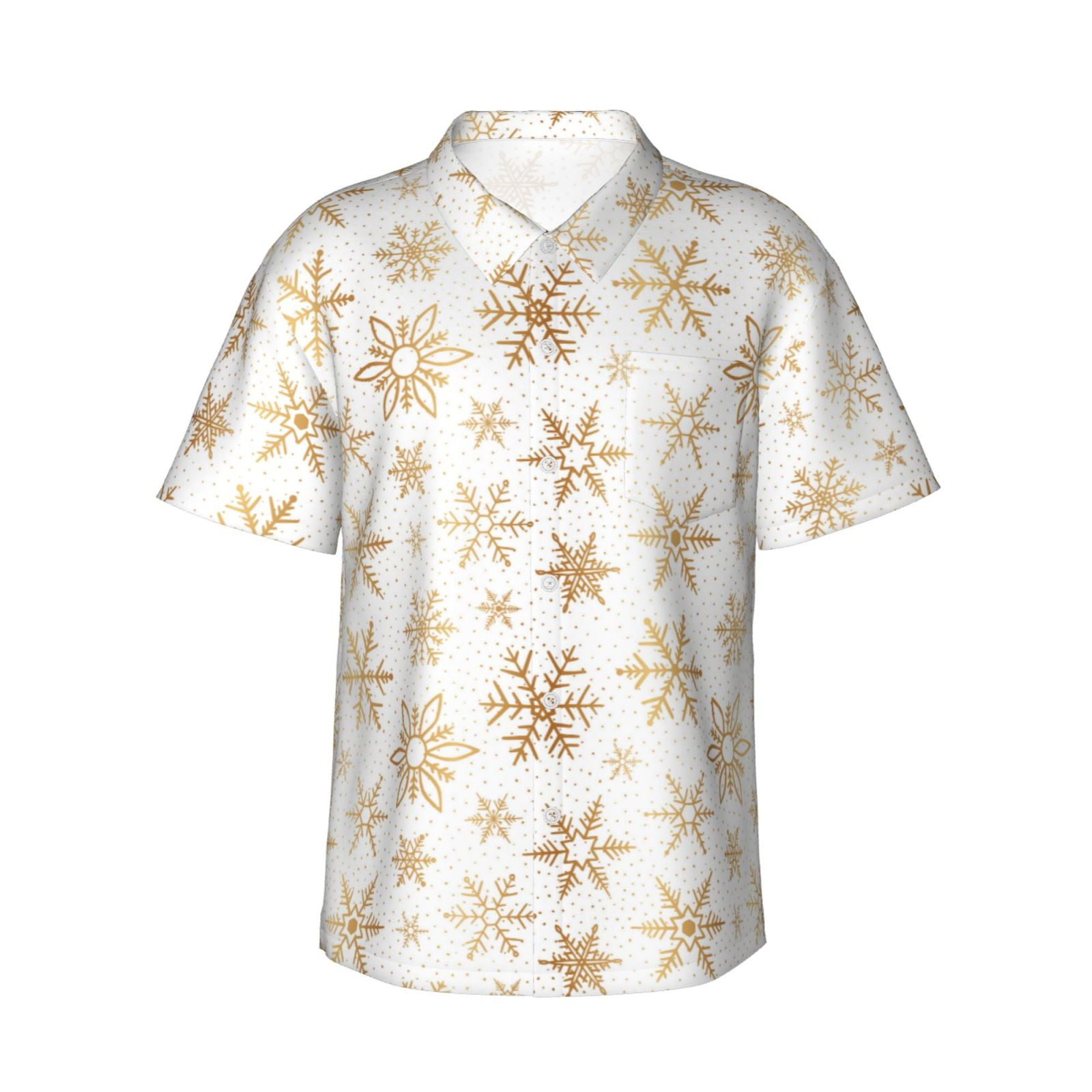 Qokaie gold Snowflake print Print Men’s Hawaiian Shirt – Tropical Short ...
